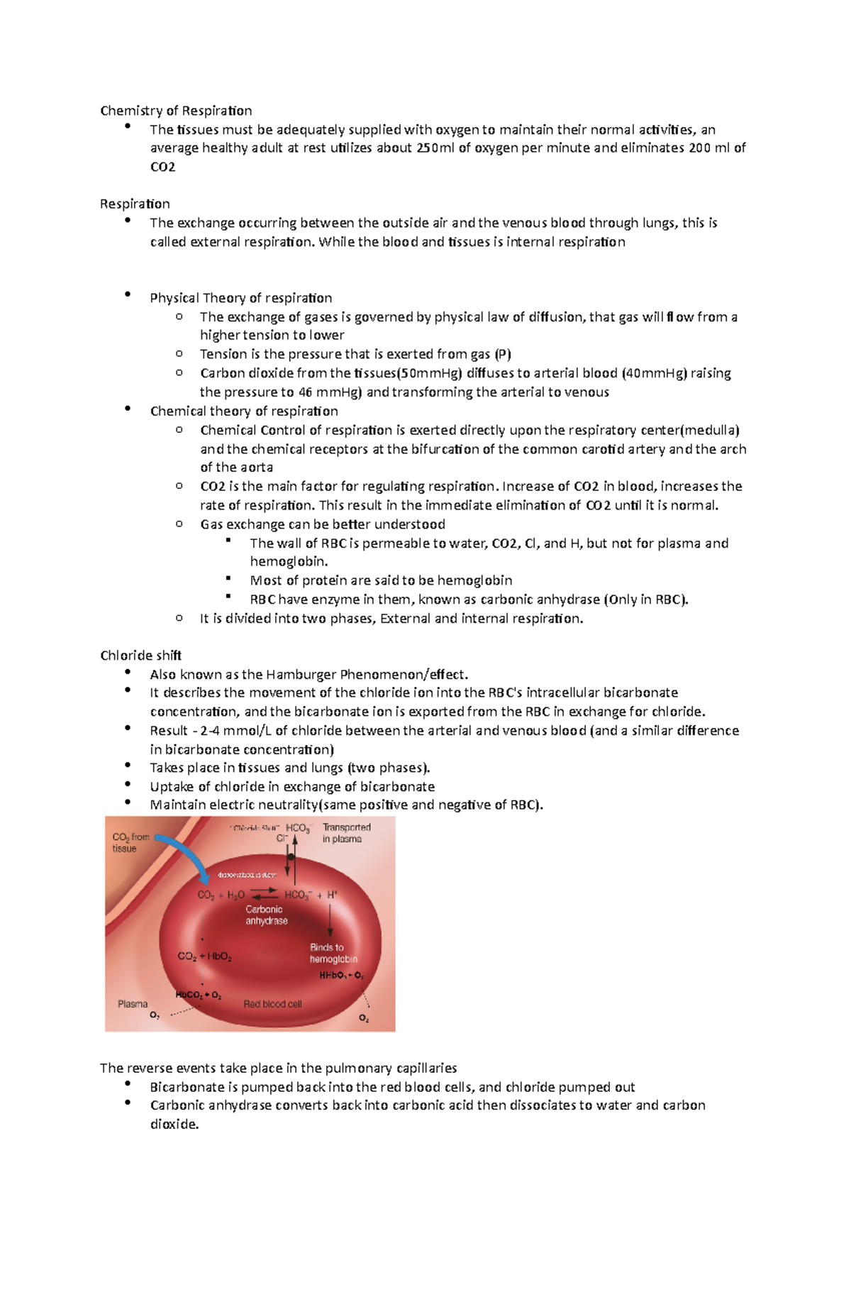 Chloride shift and Chemotherapy - Chemistry of Respiration The tissues ...