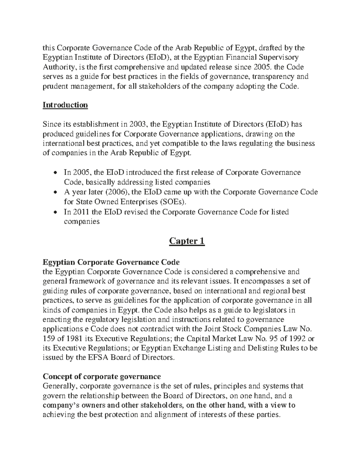 Egyptian code modified - this Corporate Governance Code of the Arab ...