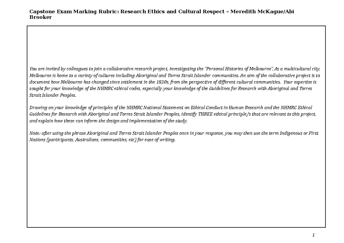 Sample Exam Question and Rubric 2021 - Capstone Exam Marking Rubric ...