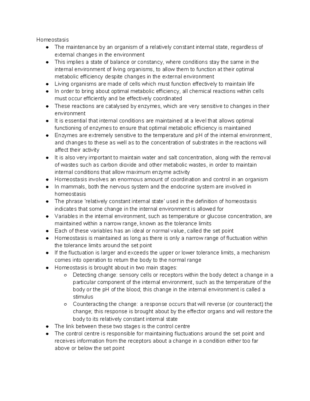 BIO Module 8 - Homeostasis The maintenance by an organism of a ...