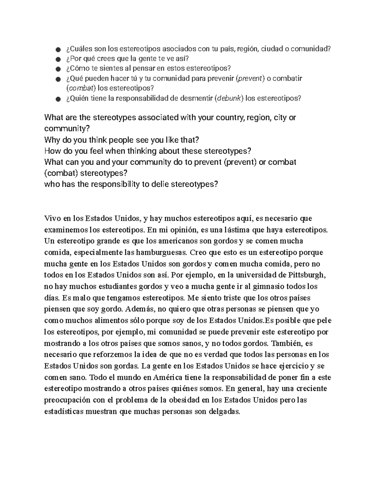 Spanish notes!! - ¿Cuáles son los estereotipos asociados con tu país ...