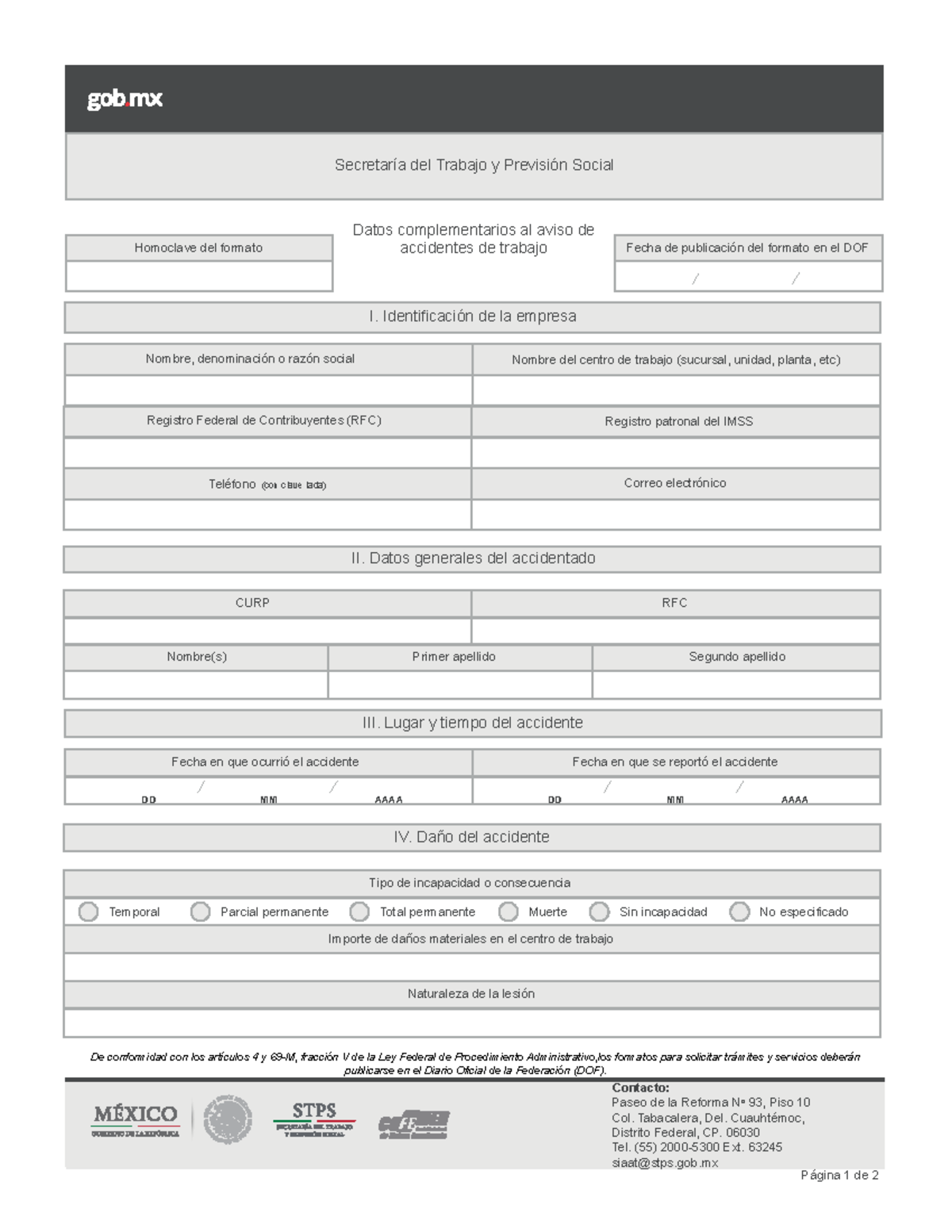 STPS Formato de datos complementarios - Fecha de publicación del ...