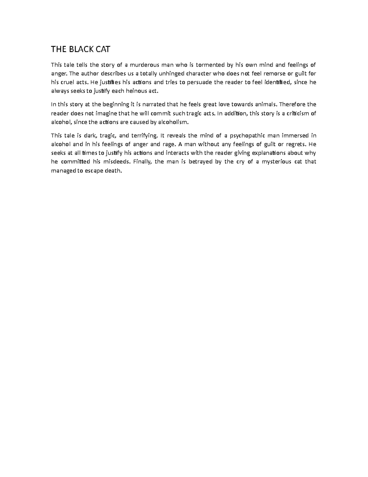 Activity 43 - Actividad del libro - THE BLACK CAT This tale tells the ...