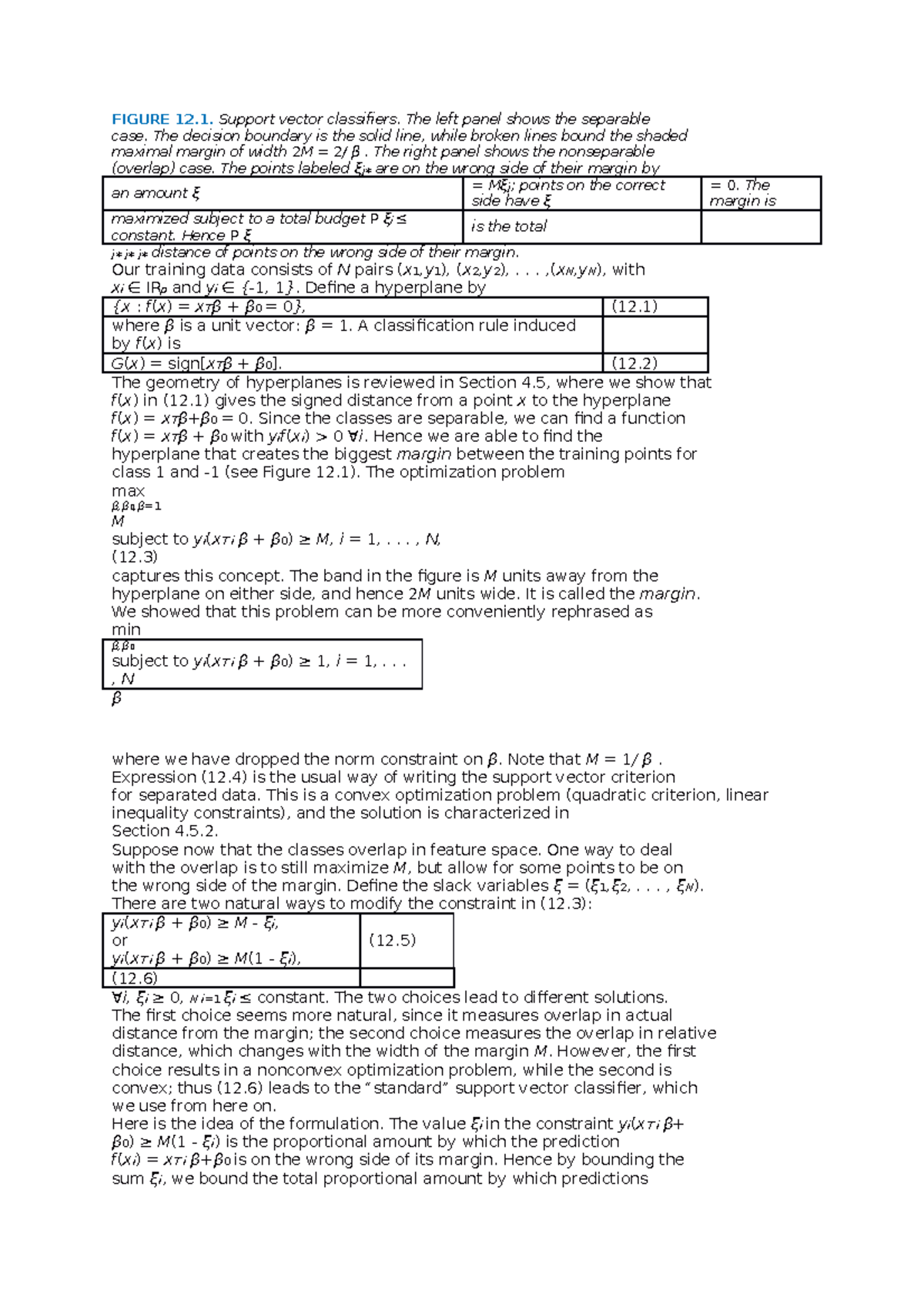 The Support Vector Classifier Figure 12 Support Vector Classifiers
