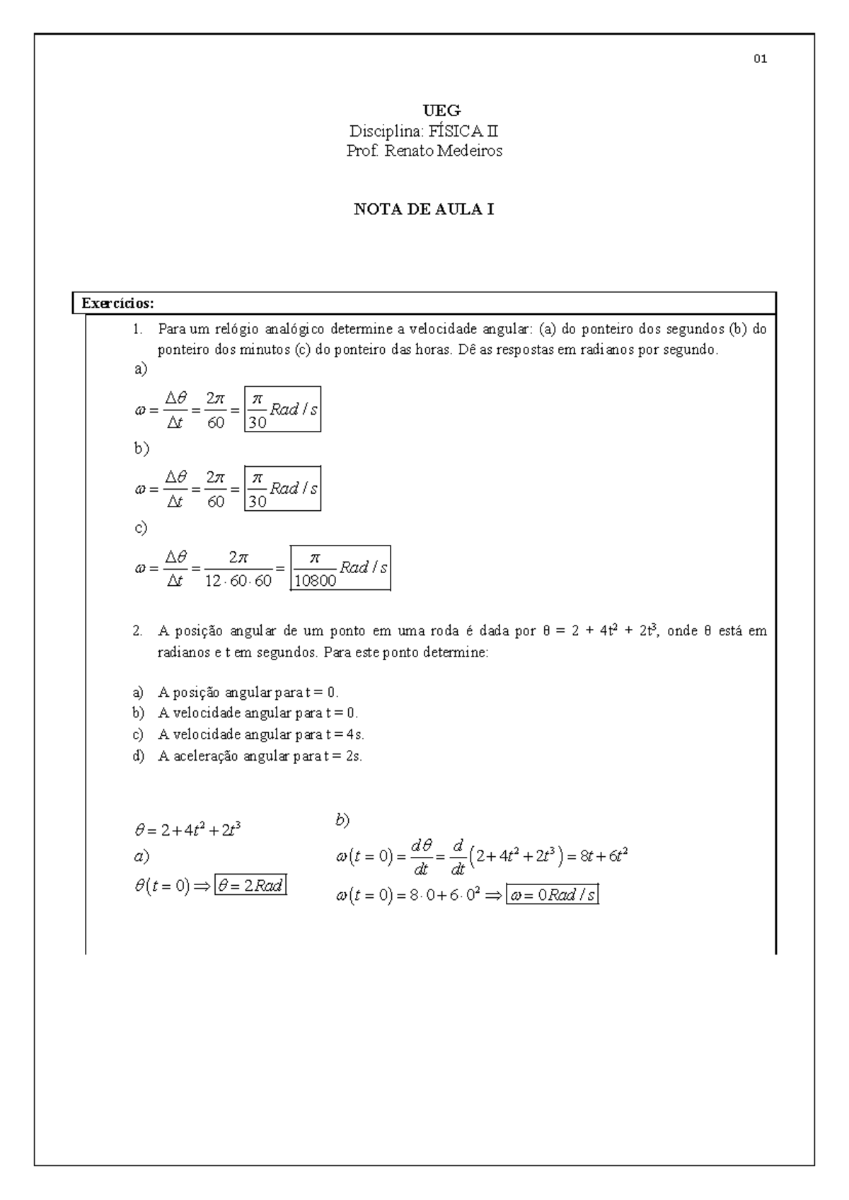 Exercícios Cap 10 E 11 Rsolvidos Ueg Disciplina FÍsica Ii Prof