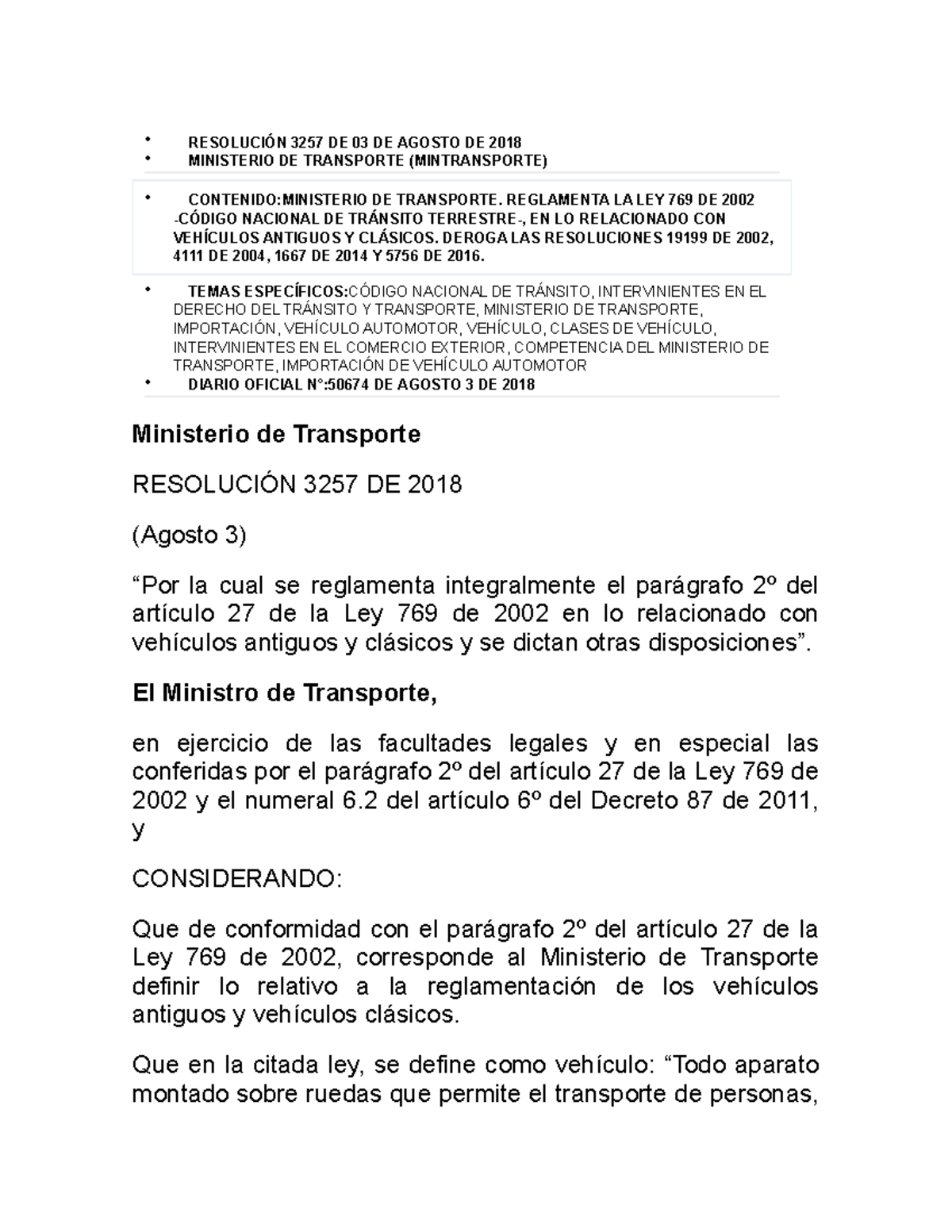 Resolución 3257 DE 2018 - RESOLUCIÓN 3257 DE 03 DE AGOSTO DE 2018 ...