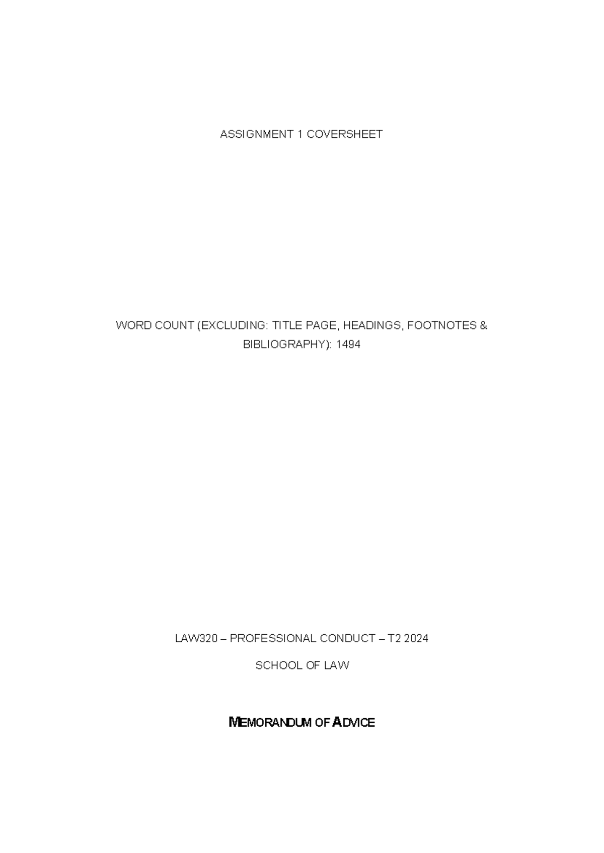 Law320 Assingment 1 Submission - ASSIGNMENT 1 COVERSHEET WORD COUNT ...
