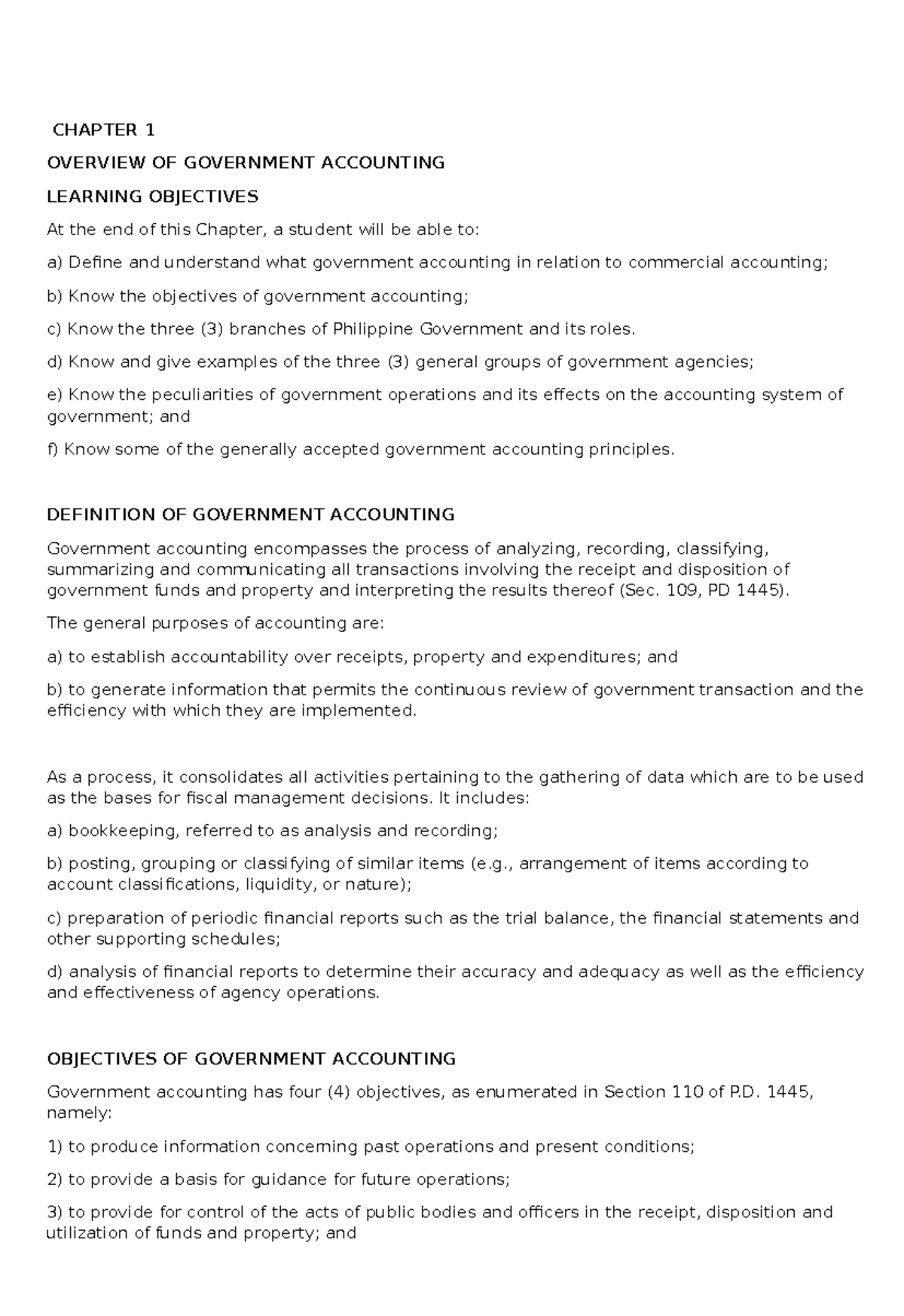 GOV ACC Chapter 1 - accounting on government - CHAPTER 1 OVERVIEW OF ...