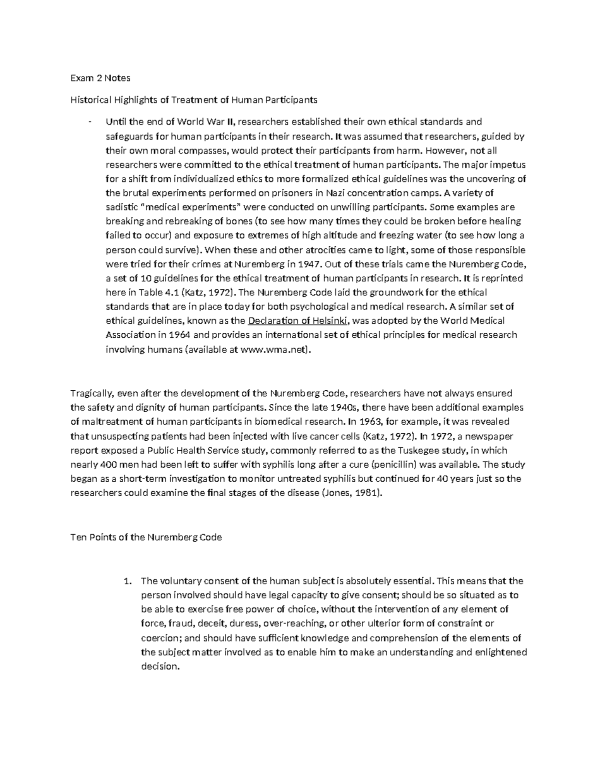 Exam 2 Notes - Exam 2 Notes Historical Highlights of Treatment of Human ...