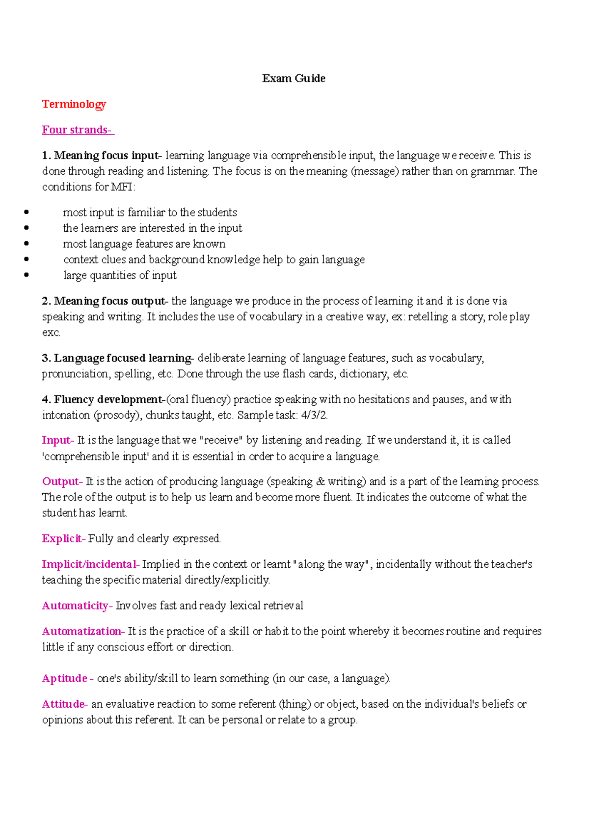 Language acquisition - terminology and test questions+answers - Exam ...