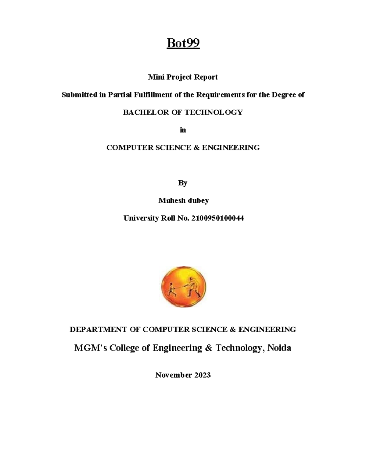 MINI Project Bot99[2} - Bot Mini Project Report Submitted in Partial ...