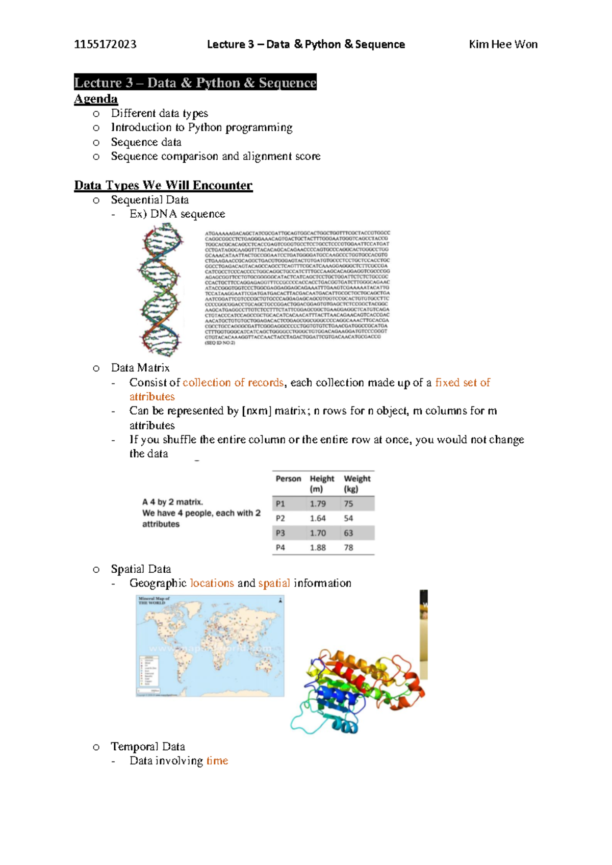 BMEG3105 Lec03 s01 - Lecture 3 – Data & Python & Sequence Agenda o ...