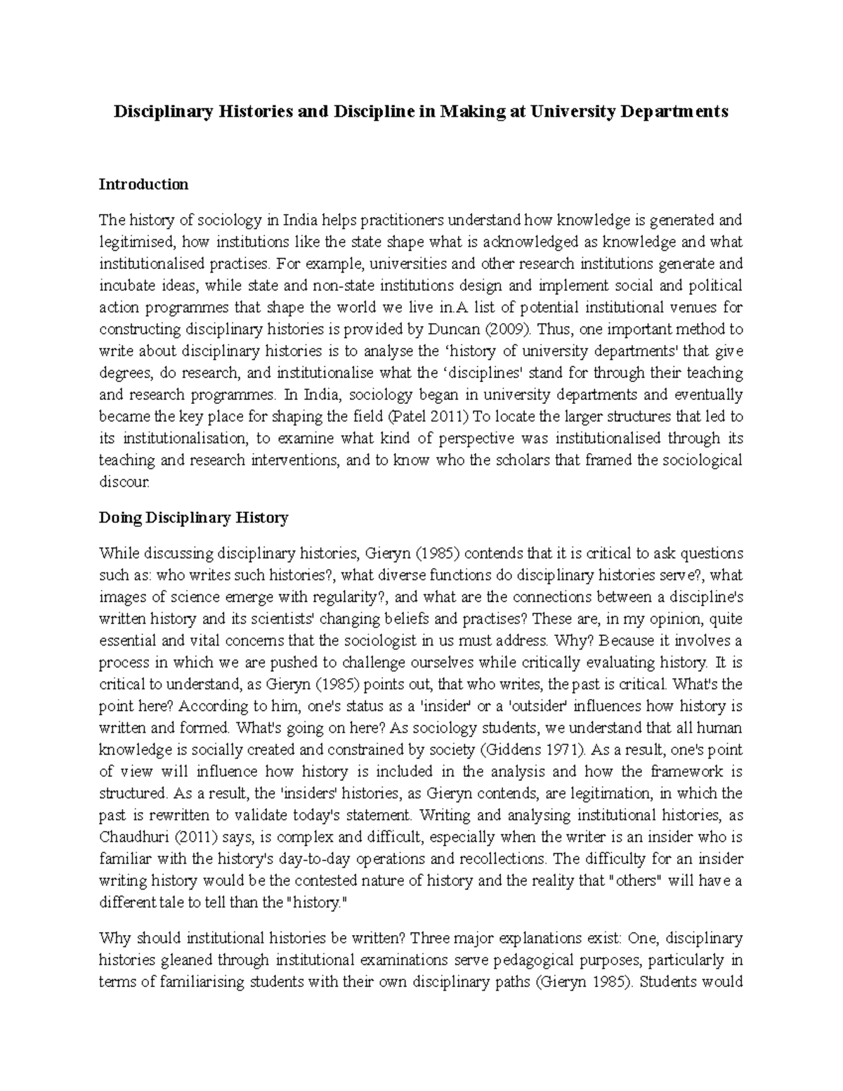 Disciplinary Histories and Discipline in Making at University ...