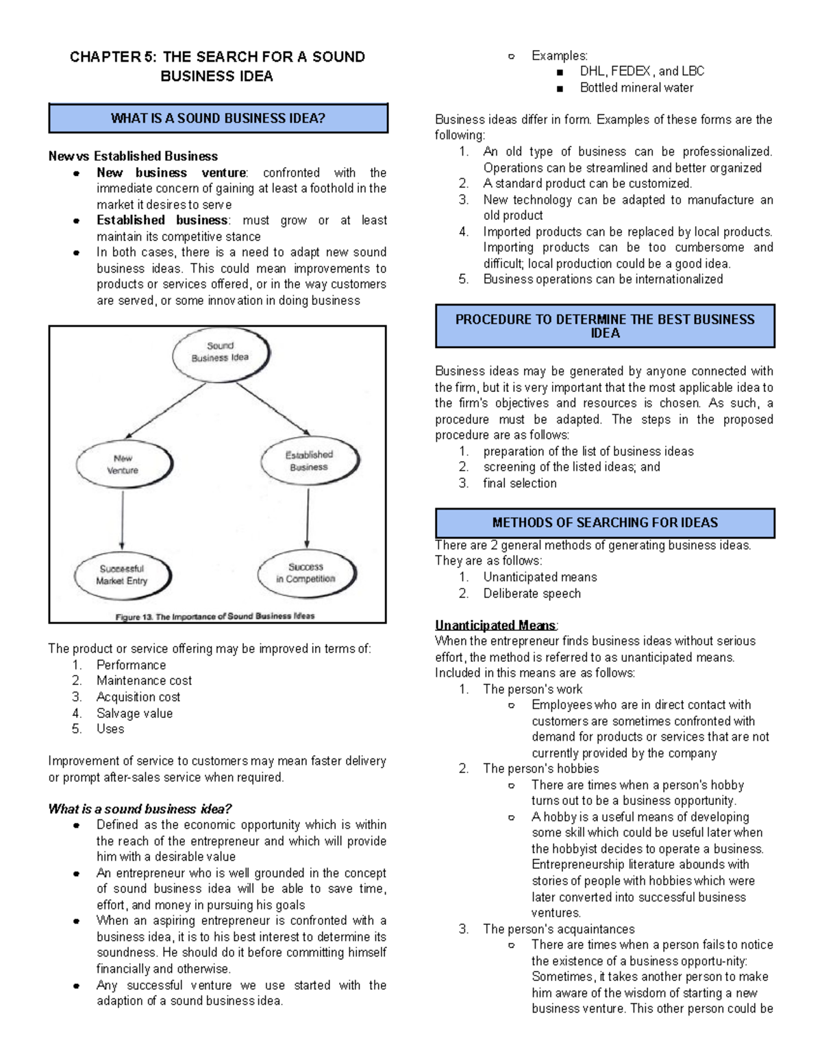 Chapter 5 - The Search for a Sound Business Idea - CHAPTER 5: THE ...