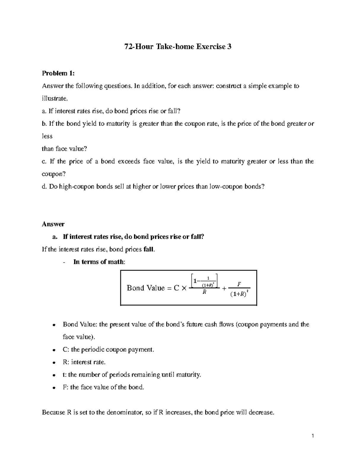 Exercice 3 for statics business - 72-Hour Take-home Exercise 3 Problem 1: Answer the following ...