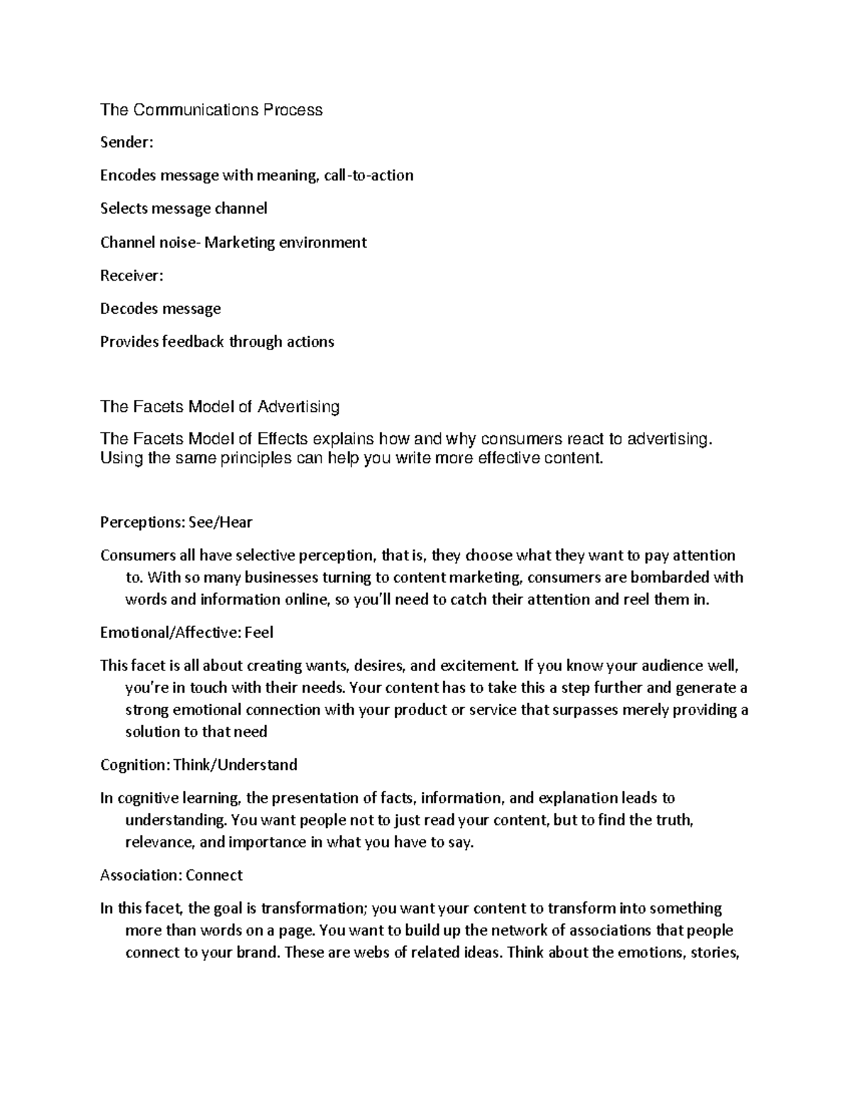 Advertising 2 - The Communications Process Sender: Encodes message with ...