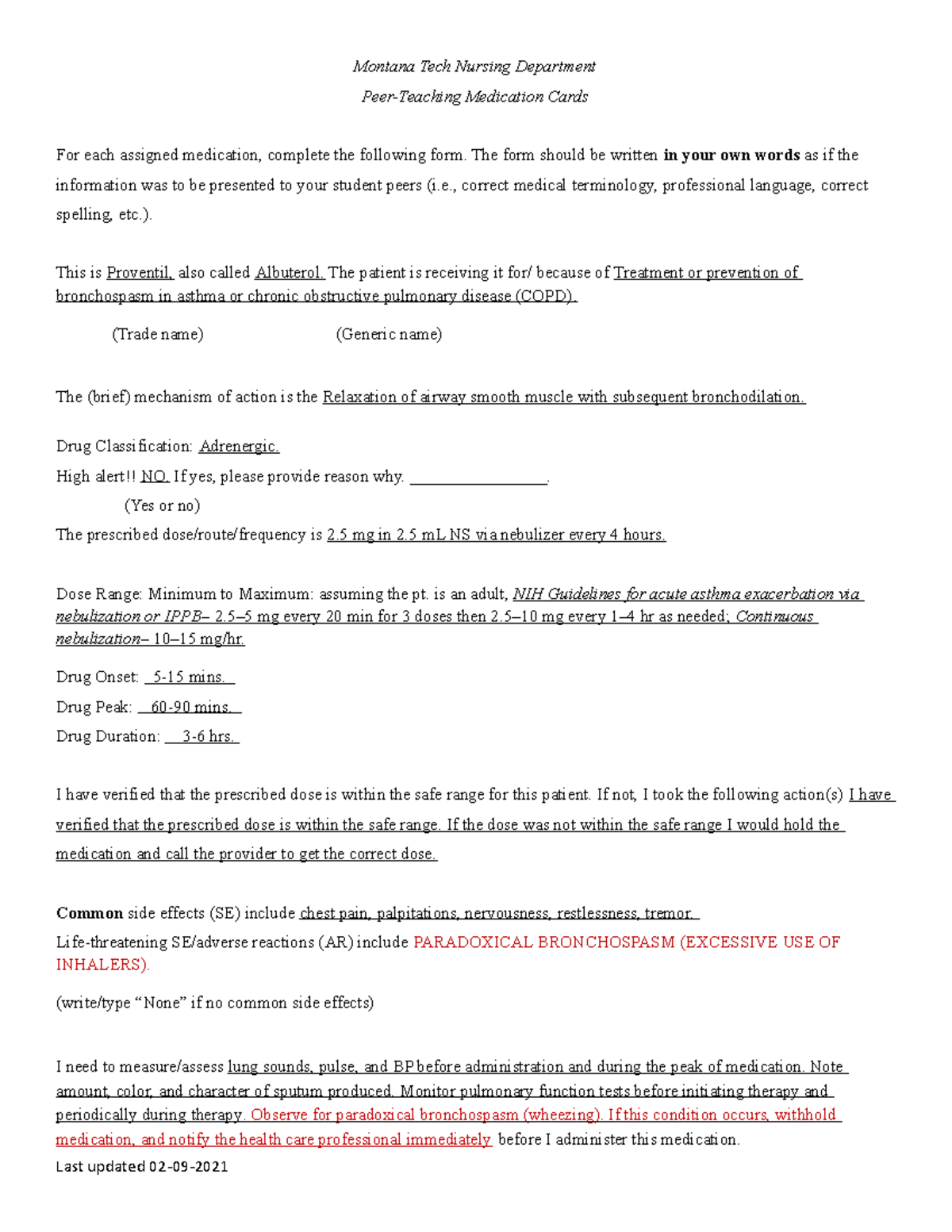 Albuterol Drug Card - NA - Montana Tech Nursing Department Peer ...