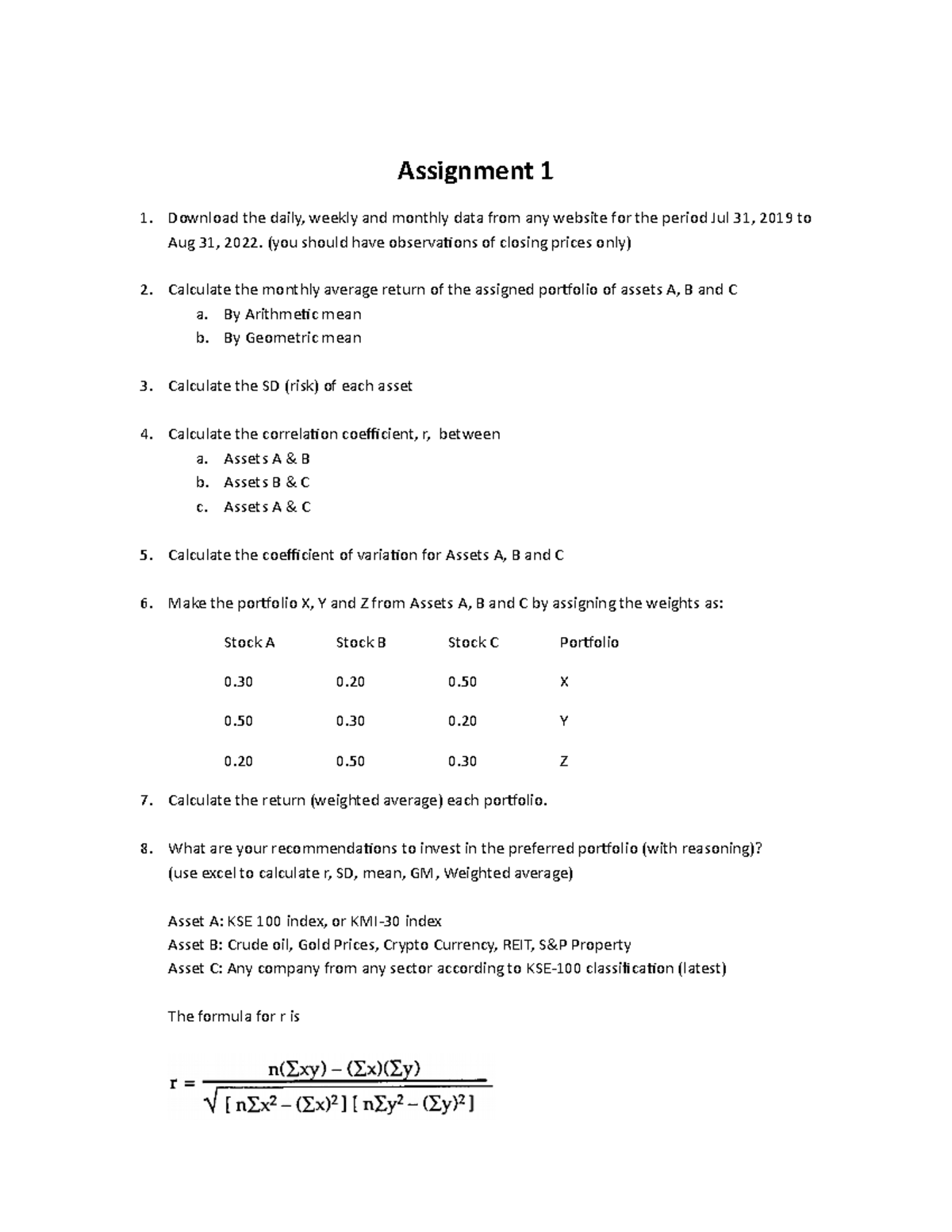 Assignment 1 risk return - Assignment 1 Download the daily, weekly and ...
