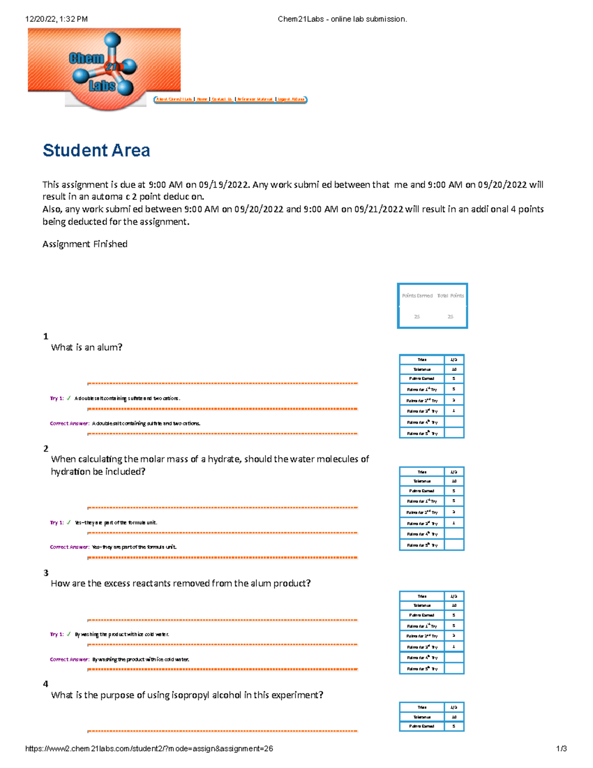 Experiment 3 Pre-Lab Quiz (MC) - 12/20/22, 1:32 PM Chem21Labs - online lab submission. - Studocu