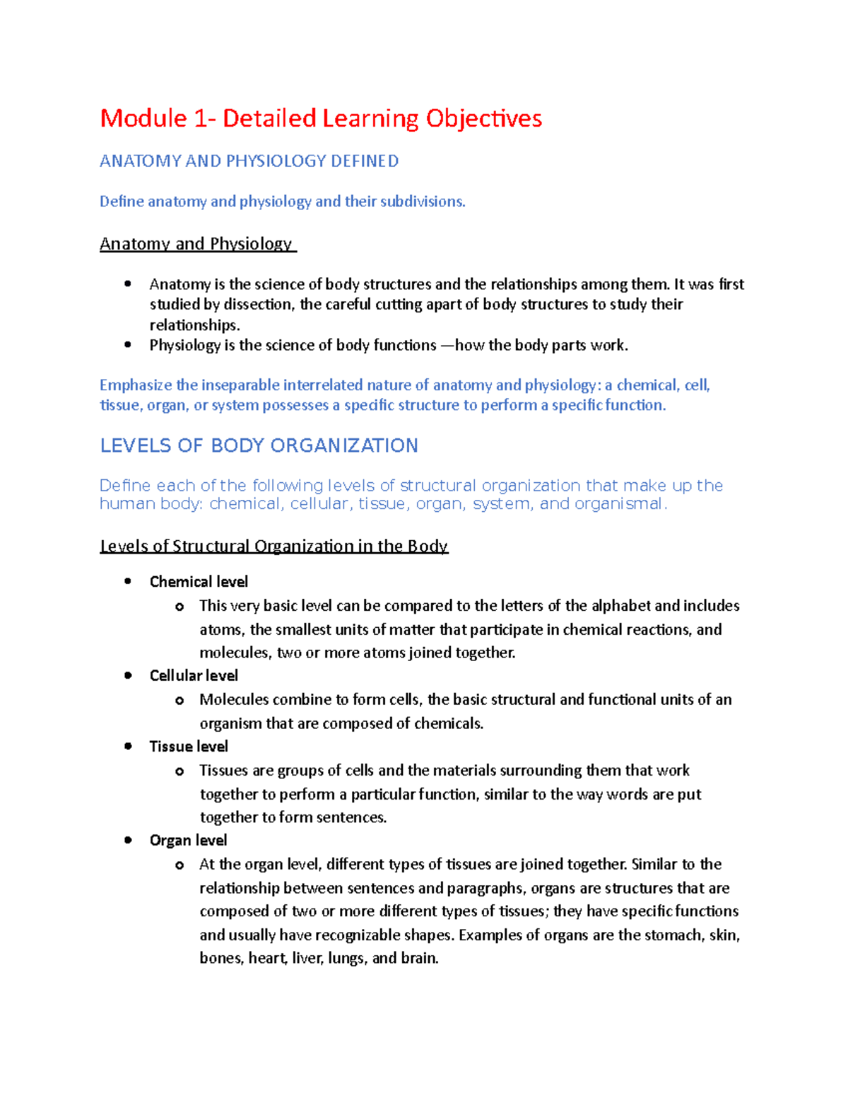 Detailed Learning Objectives Part 1 - Module 1- Detailed Learning ...