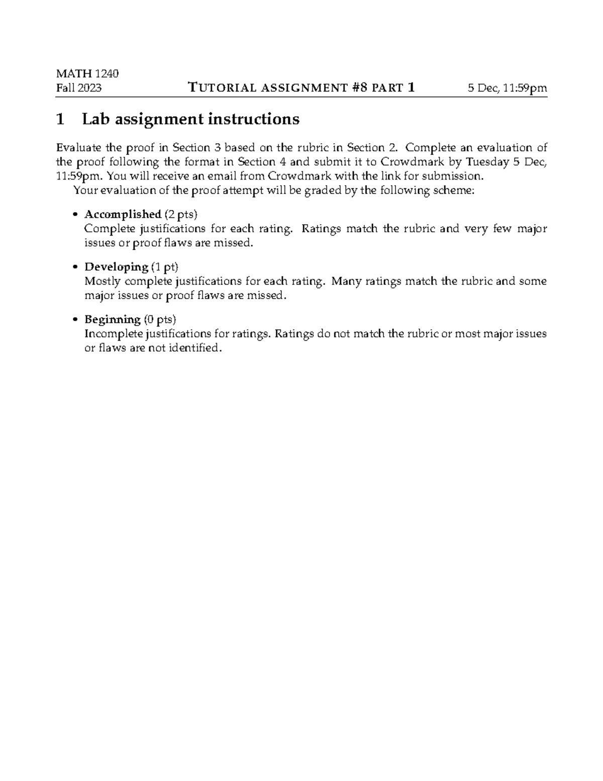 Lab assignment 8 - Infinite sets - Fall 2023 TUTORIAL ASSIGNMENT #8 PART 1 5 Dec, 11:59pm 1 Lab ...