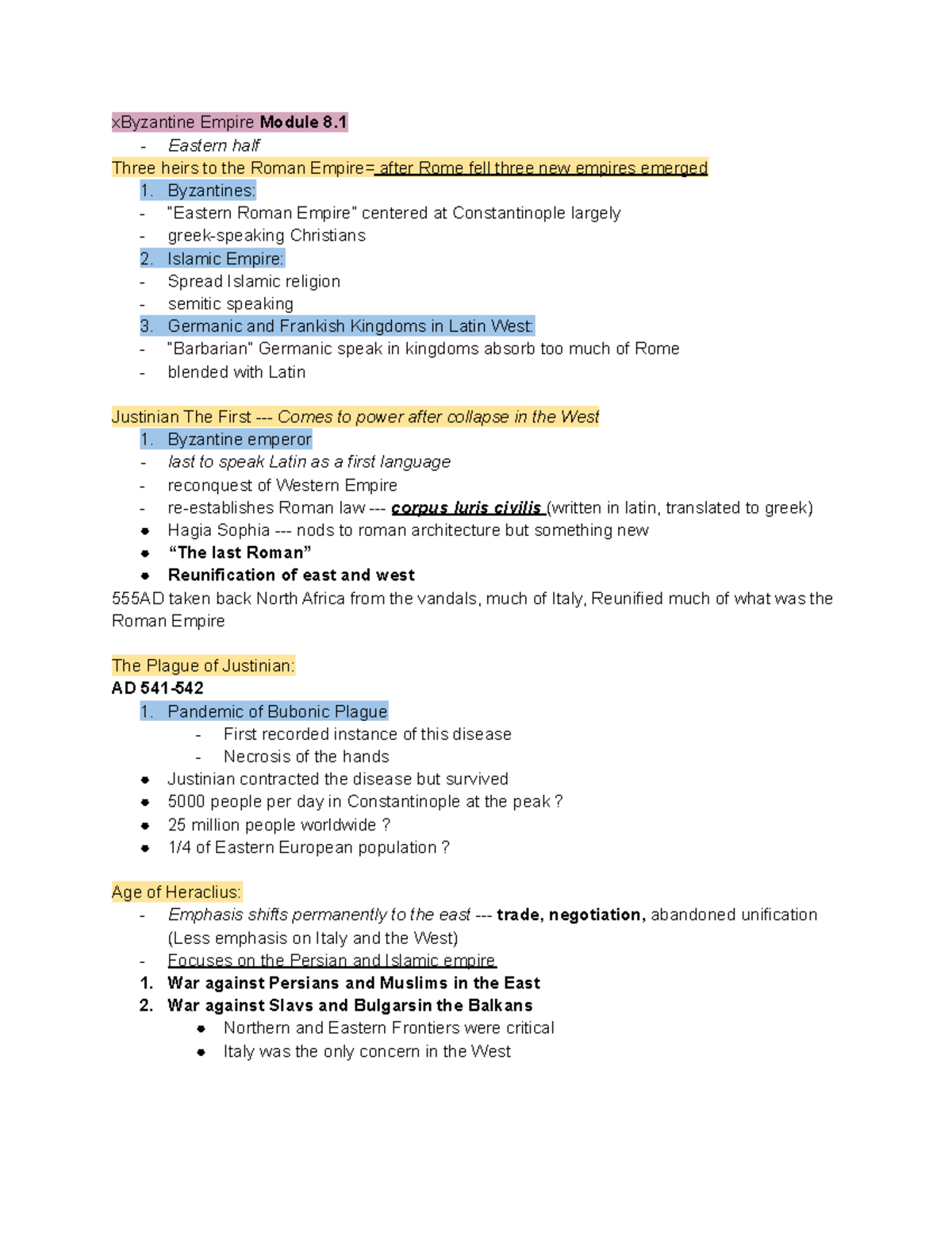 Western CIV EXAM 2 - HIST 101 - xByzantine Empire Module 8. - Eastern ...