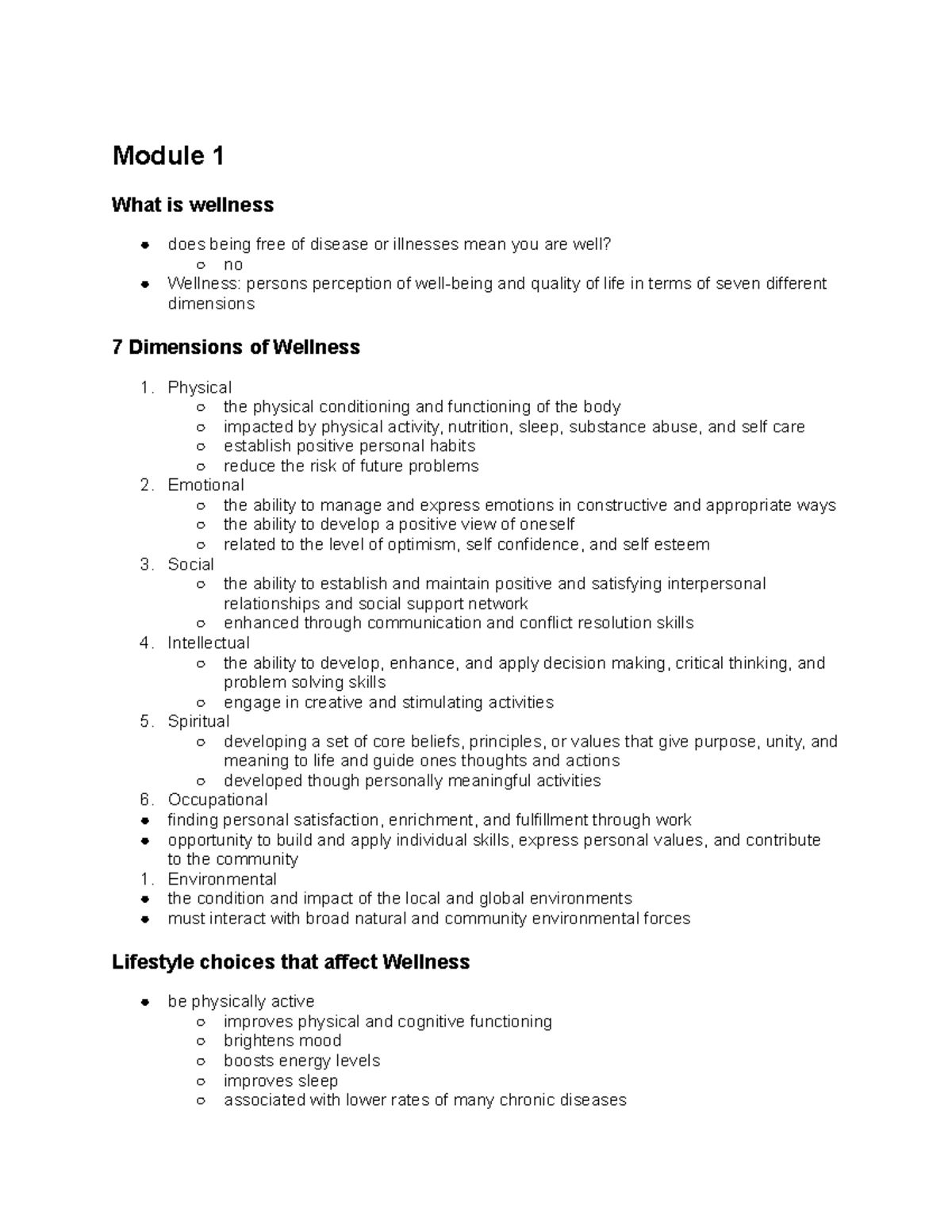 Healthy lifestyle - good class - Module 1 What is wellness does being ...