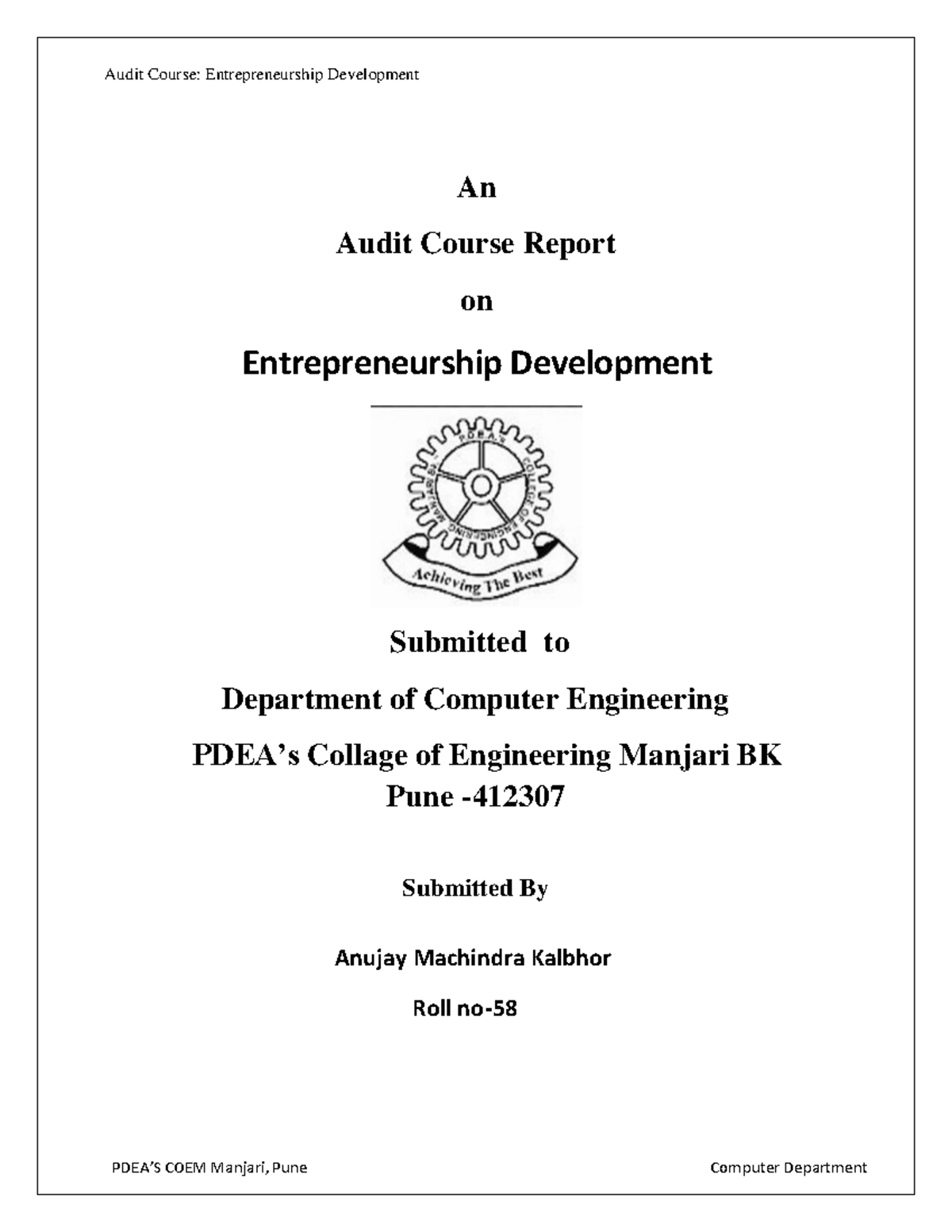 BE Audit Course 58 - PDEA’S COEM Manjari, Pune Computer Department An ...