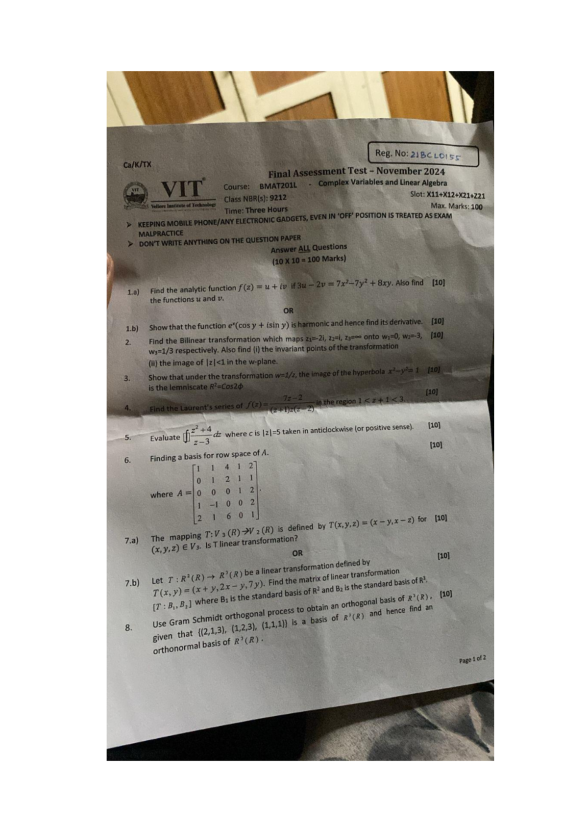 Complex - FAT weekend Question Paper - Reg. No: 21BCL0155 Final ...