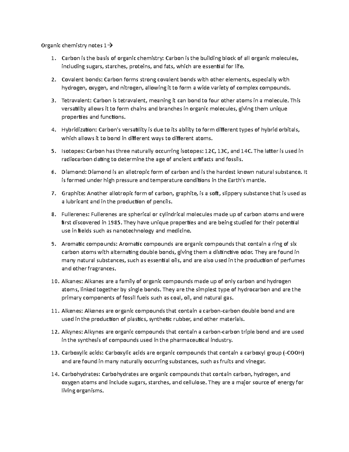 Orgo Notes 1 - Organic chemistry notes 1 Carbon is the basis of organic ...