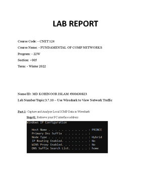 LAB 11 - lab - LAB REPORT Course Code: - CNET 124 Course Name ...