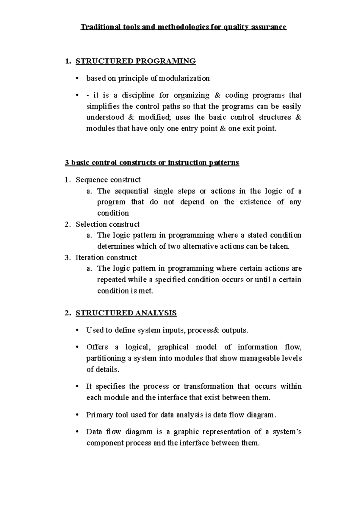 Traditional tools and methodologies for quality assurance - STRUCTURED ...