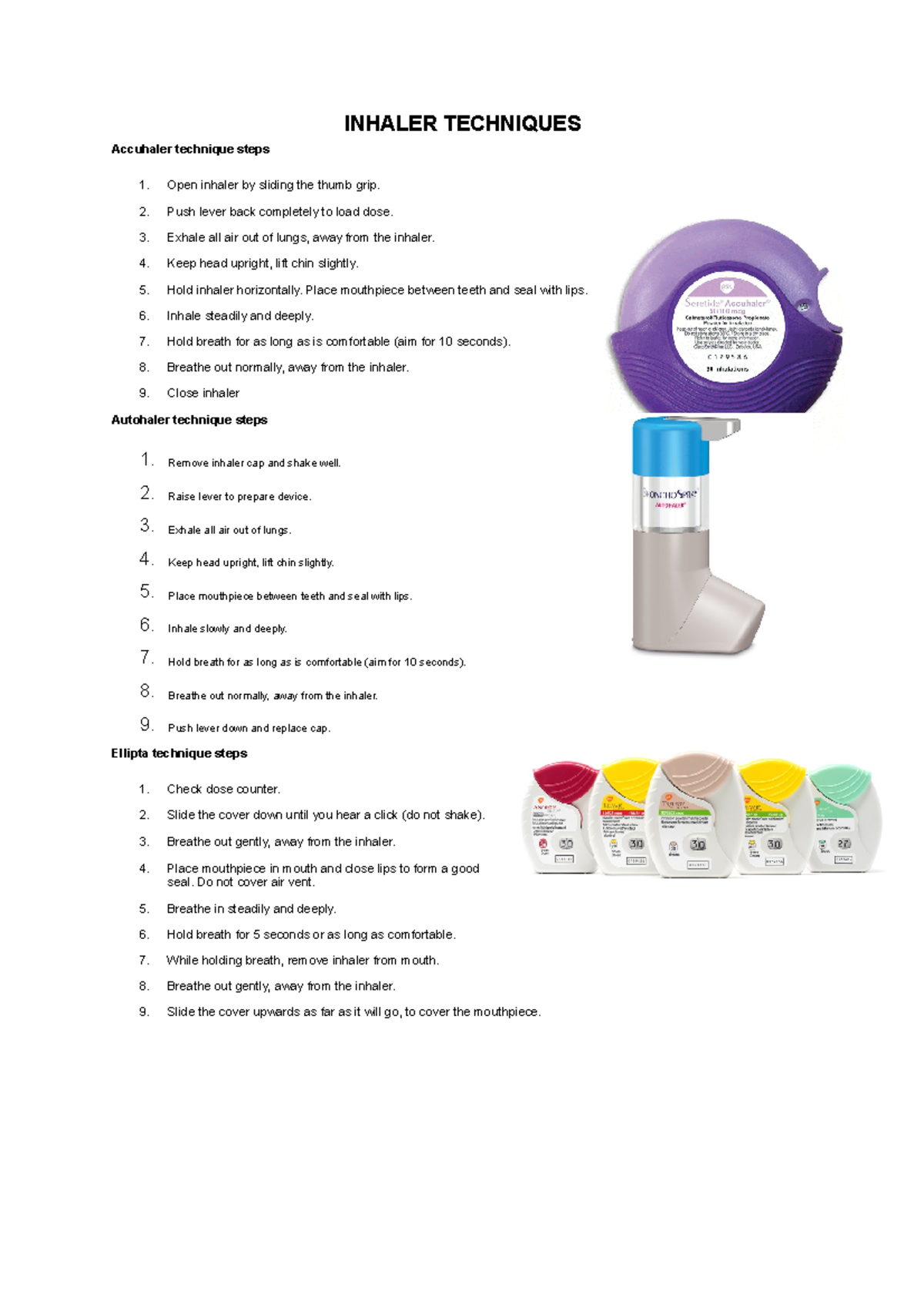 Inhaler Techniques - INHALER TECHNIQUES Accuhaler technique steps Open inhaler by sliding the ...