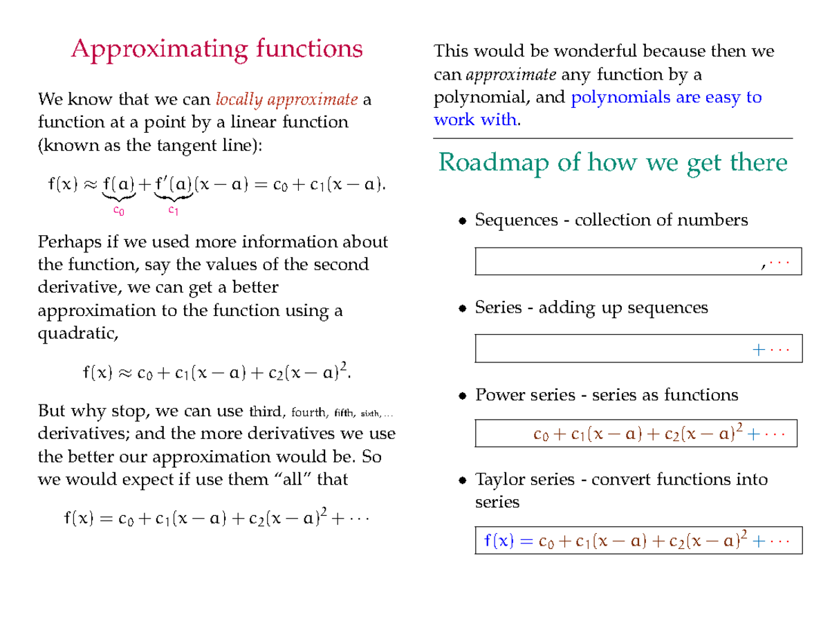 Math166 Section 1001 - Approximating functions We know that we can locally approximate a ...