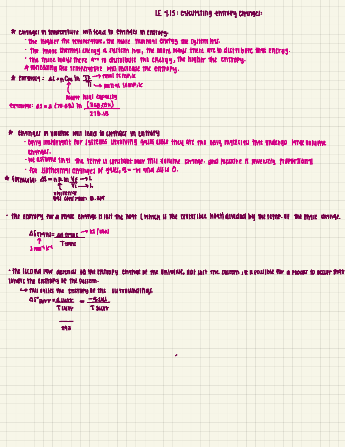 LE 4.15 : calculating entropy changes - LE 4 :C9110191-1 ng entropy changes: ☆ Changes in - Studocu