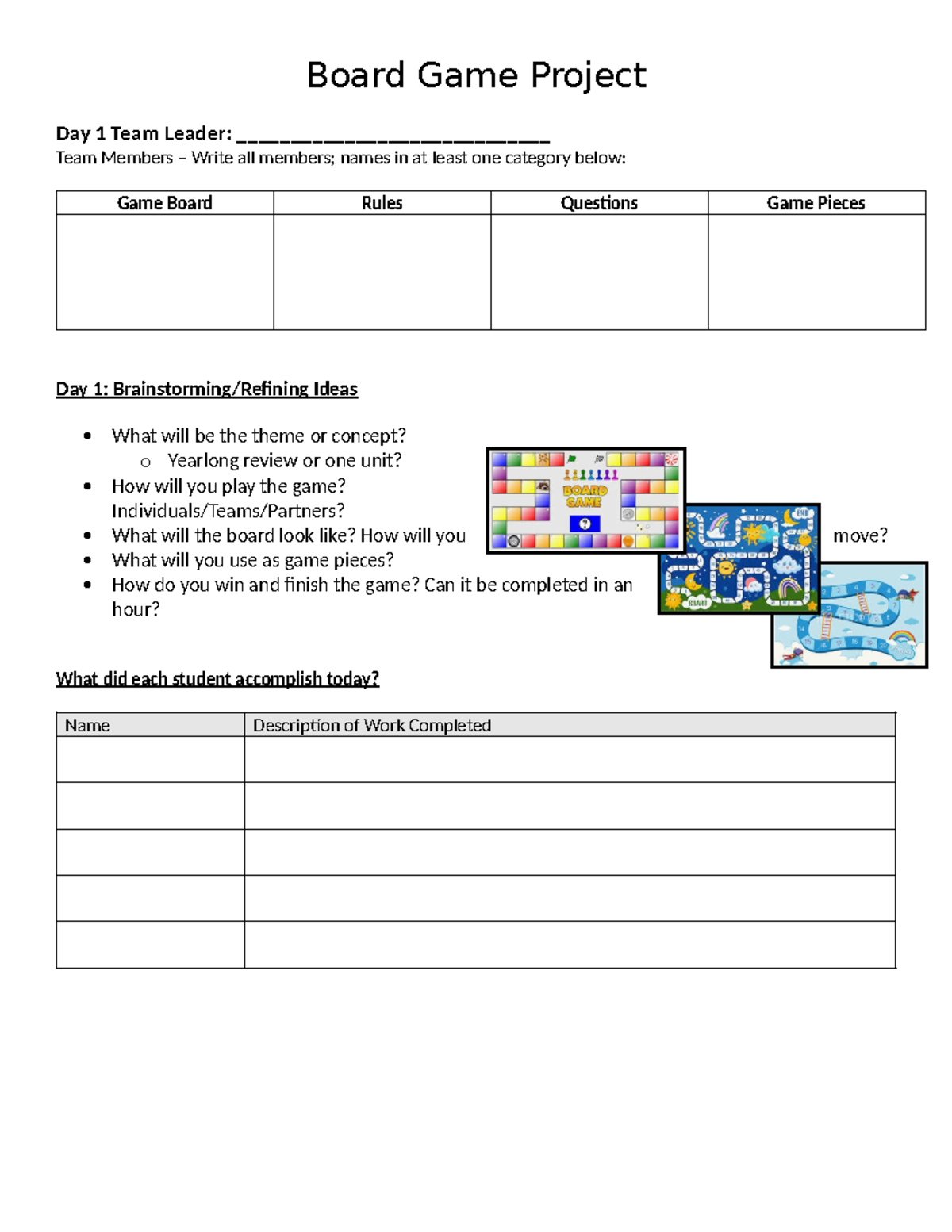 Board Game Project - Board Game Project Day 1 Team Leader ...