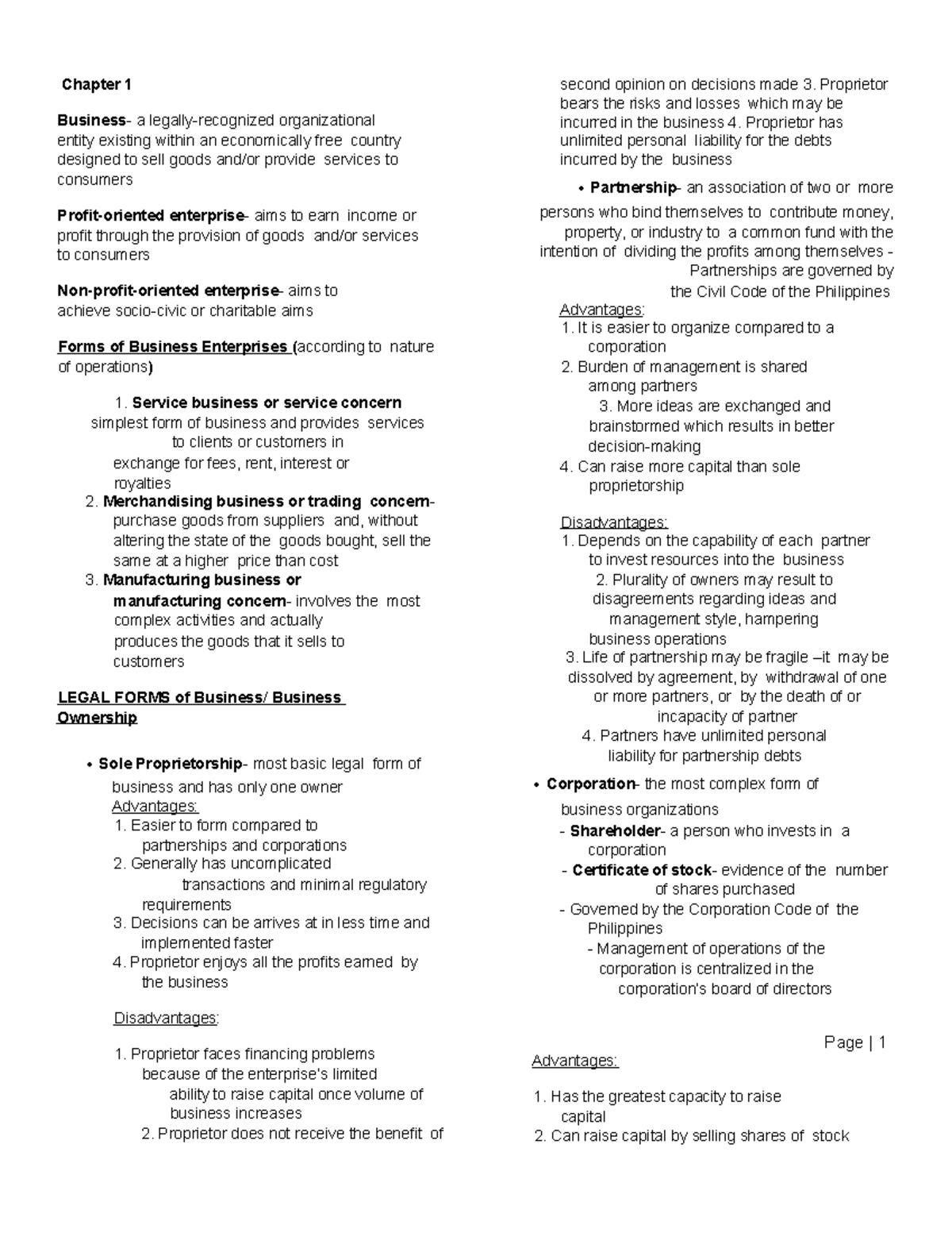 Basic Accounting Reviewer - Chapter 1 Business- a legally-recognized ...