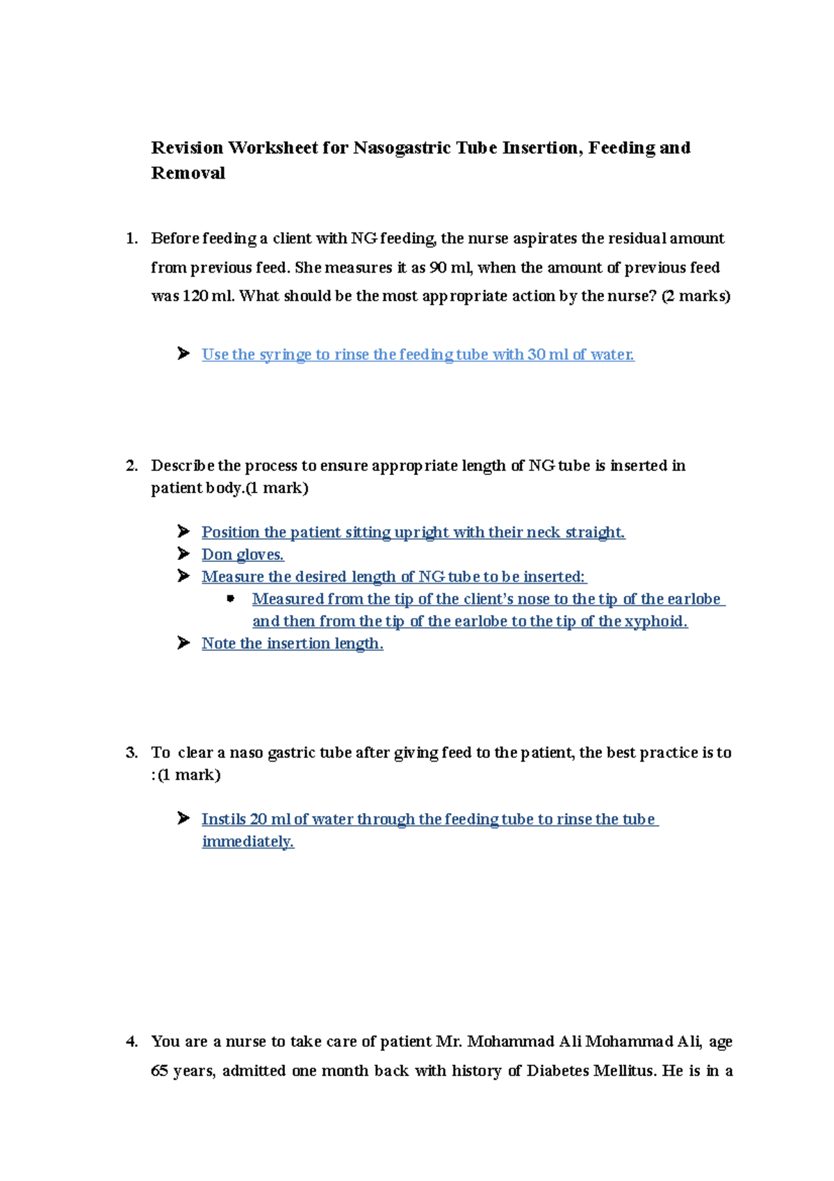 Worksheet for NG tube insertion feeding and removal copy - Revision ...