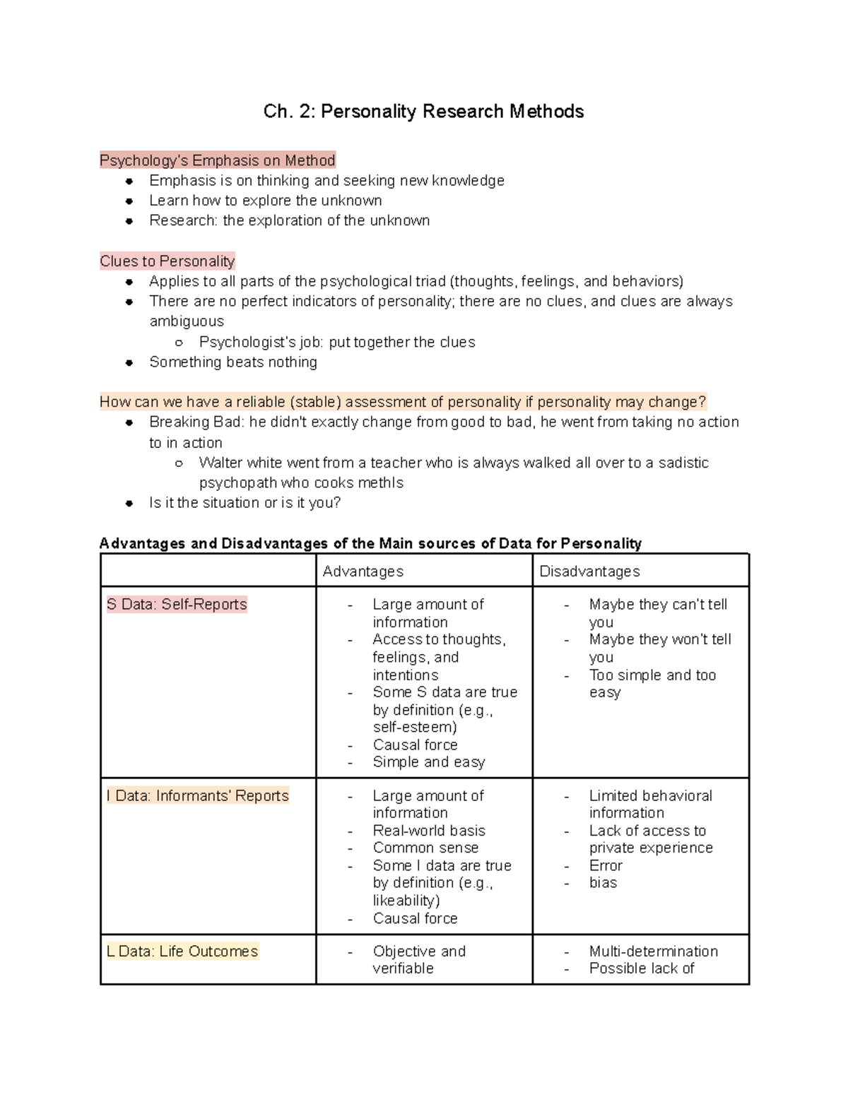 Ch. 2 Personality Research Methods - Ch. 2: Personality Research ...