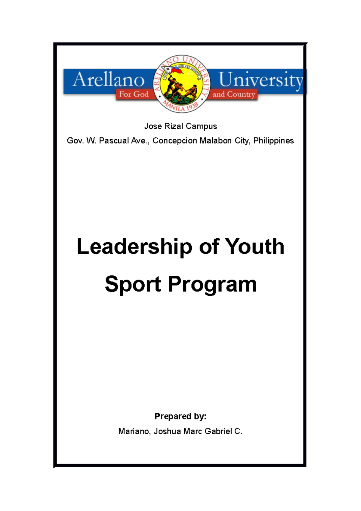 Leadership of Youth Sport Program - Jose Rizal Campus Gov. W. Pascual ...