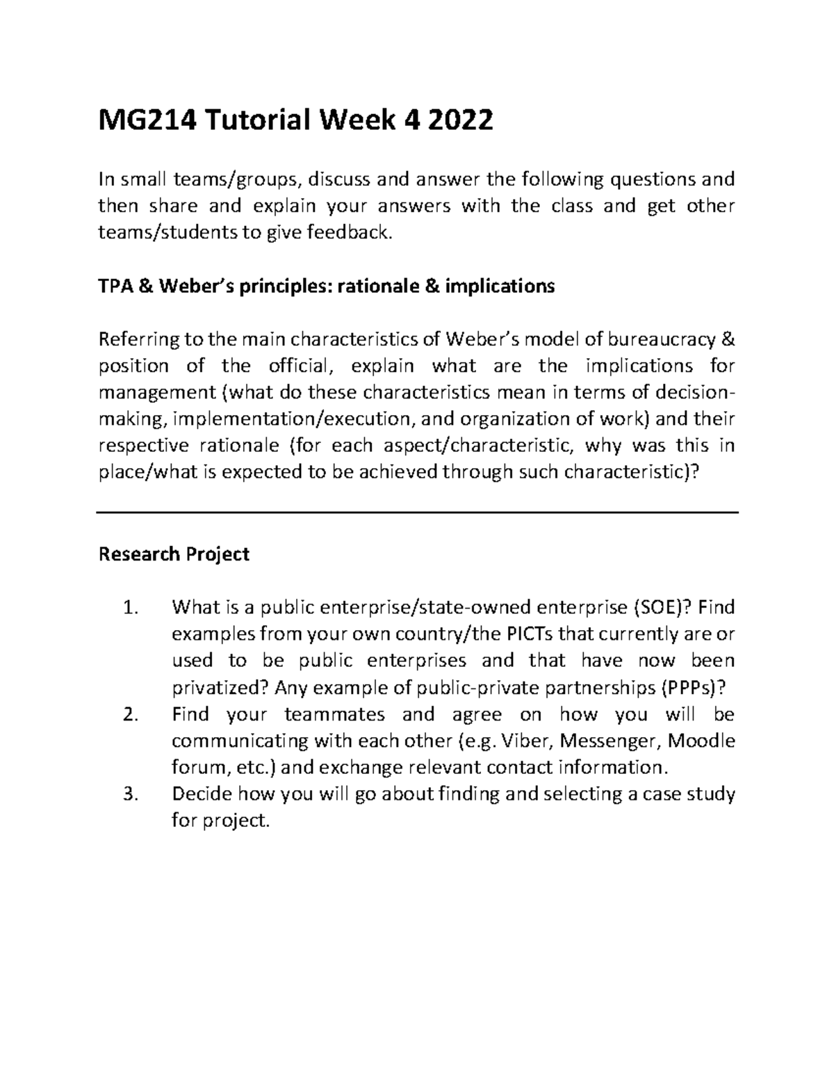MG214 Tutorial Week 4 2022 (management) - MG214 Tutorial Week 4 2022 In ...