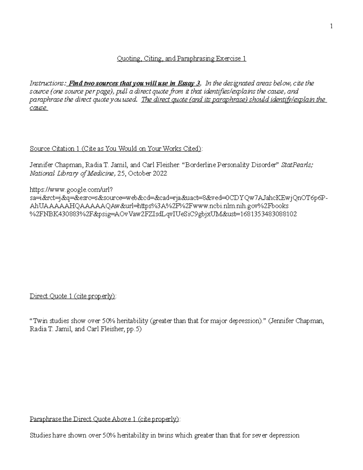 Citing^J Quoting^J and Paraphrasing-Exercise 1-ENGL 1302 - 1 Quoting ...
