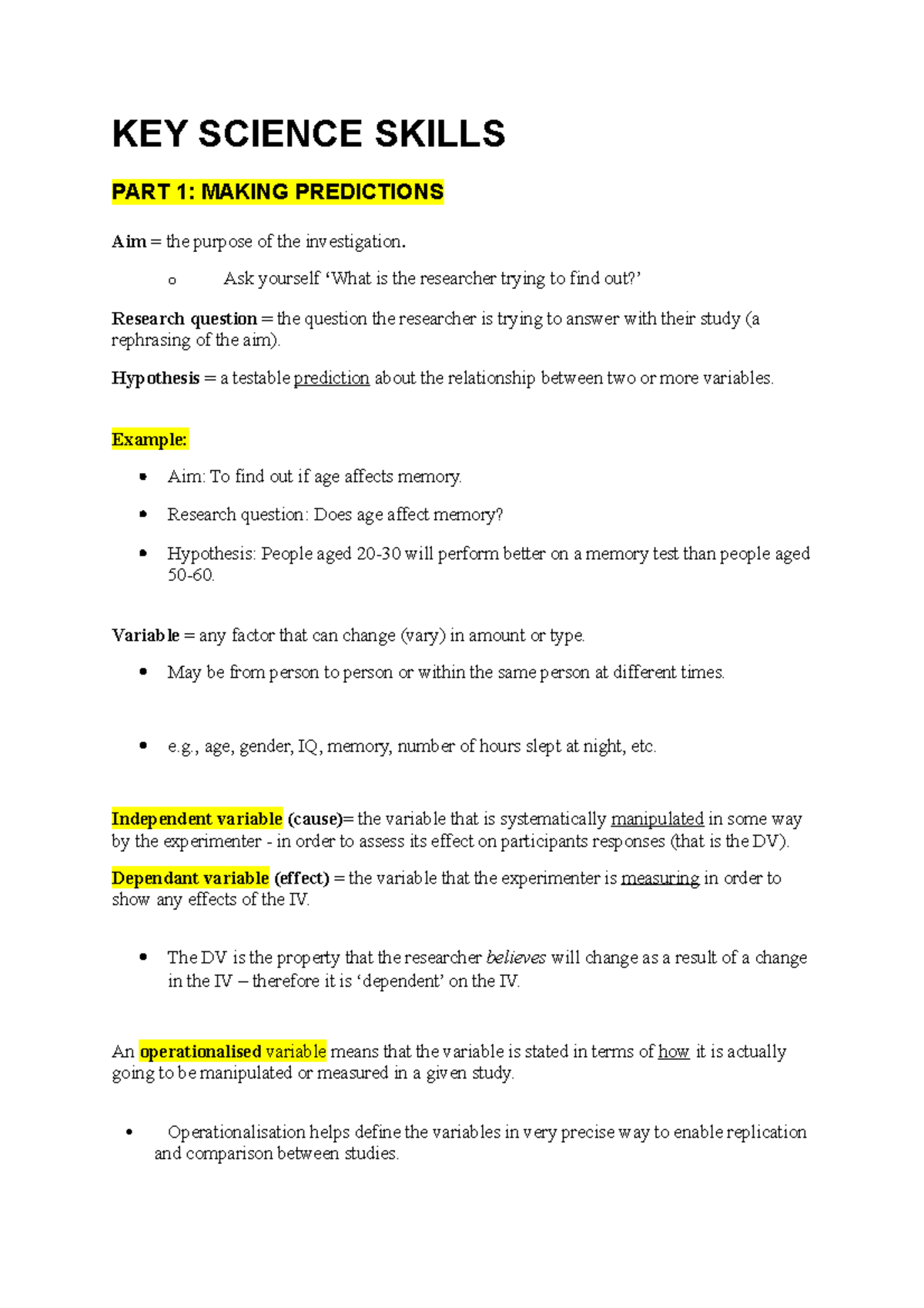 KEY Science Skills - KEY SCIENCE SKILLS ####### PART 1: MAKING ...