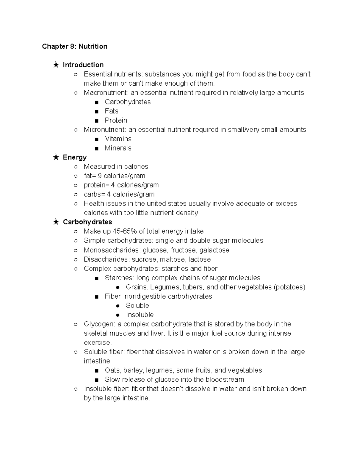 HP200- Chapter 8 Notes - Teacher: Madison Eddy - Chapter 8: Nutrition ...