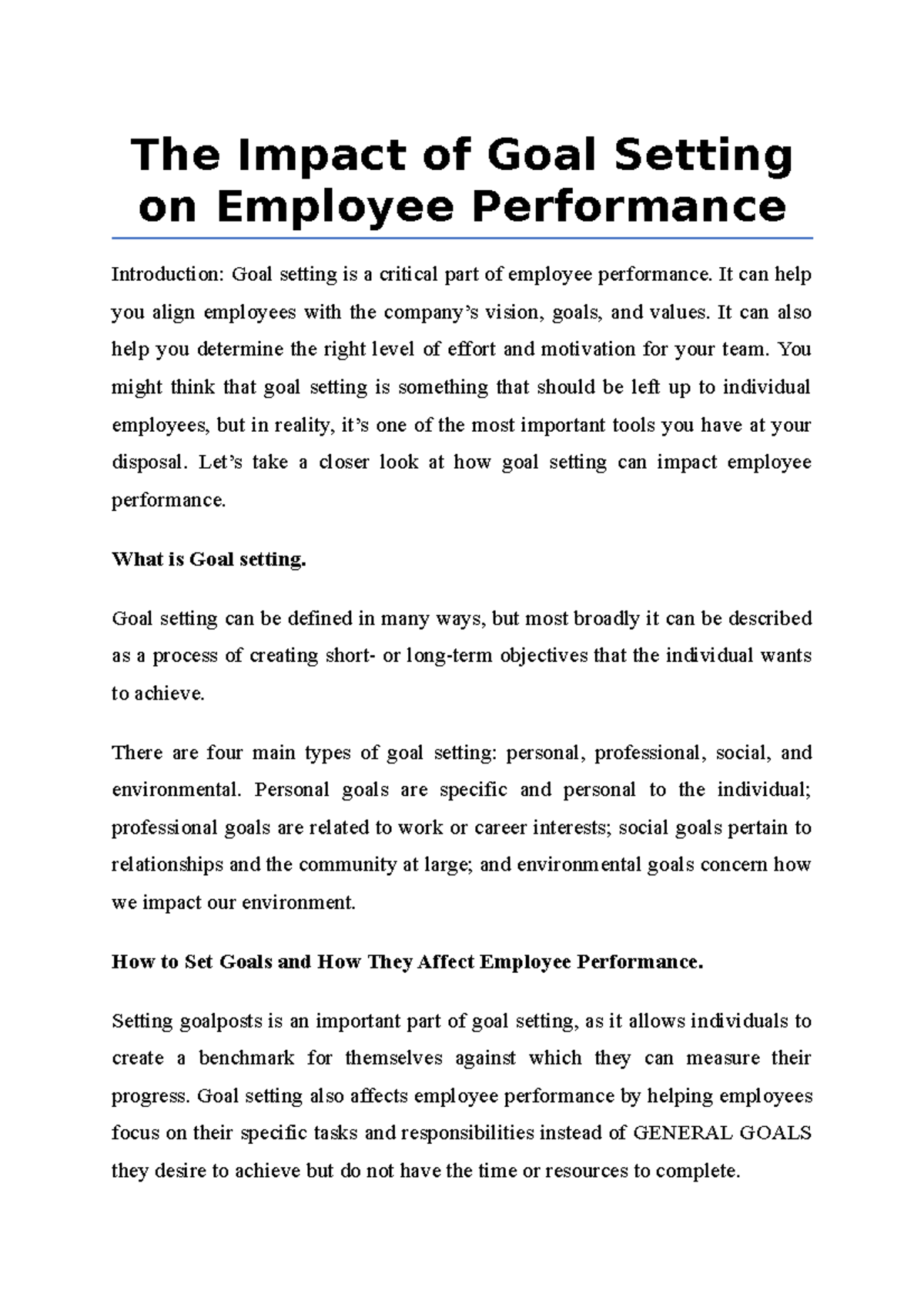 The Impact of Goal Setting on Employee Performance - The Impact of Goal ...
