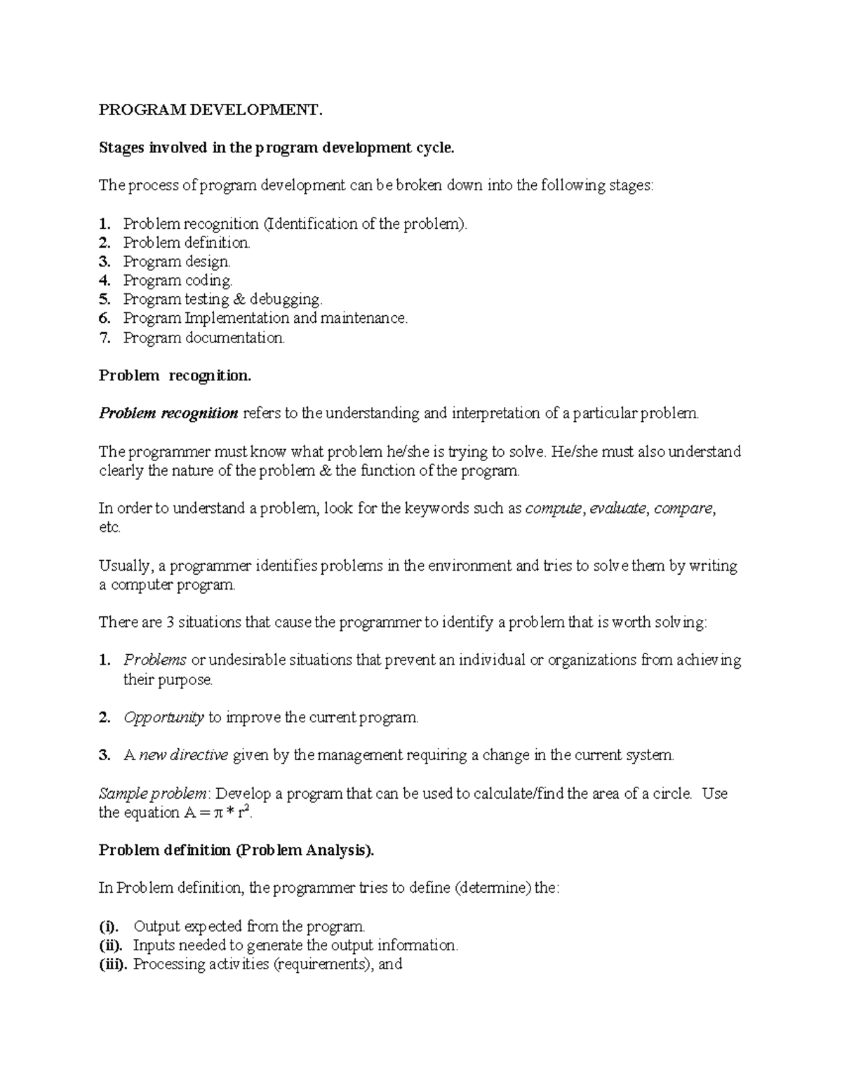 Learning outcme 2 -software development life circle - PROGRAM ...