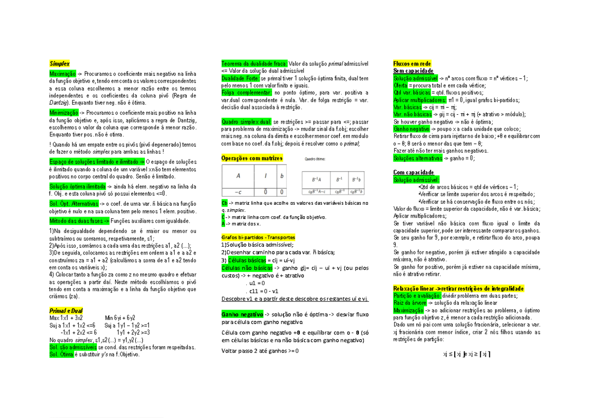 Formulário IO - Simplex Maximação -> Procuramos o coeficiente mais ...