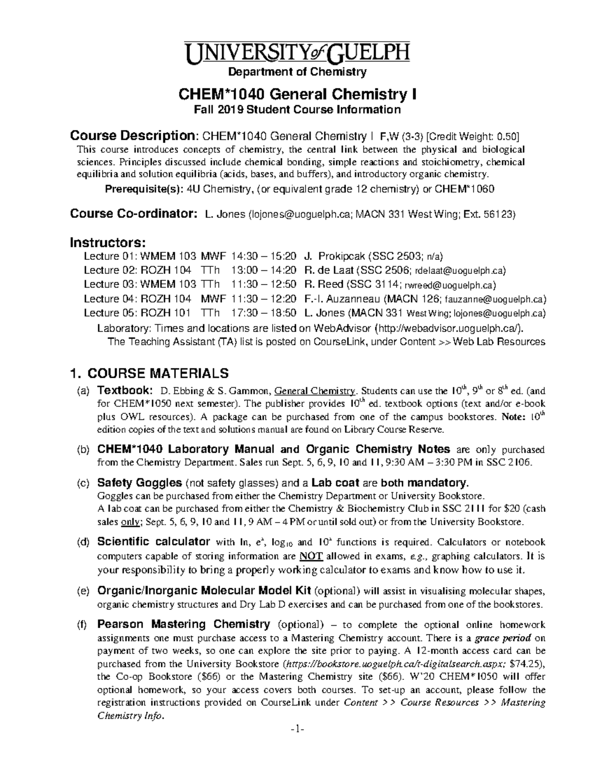 F19 chem1040outline - Course outline - Department of Chemistry CHEM ...