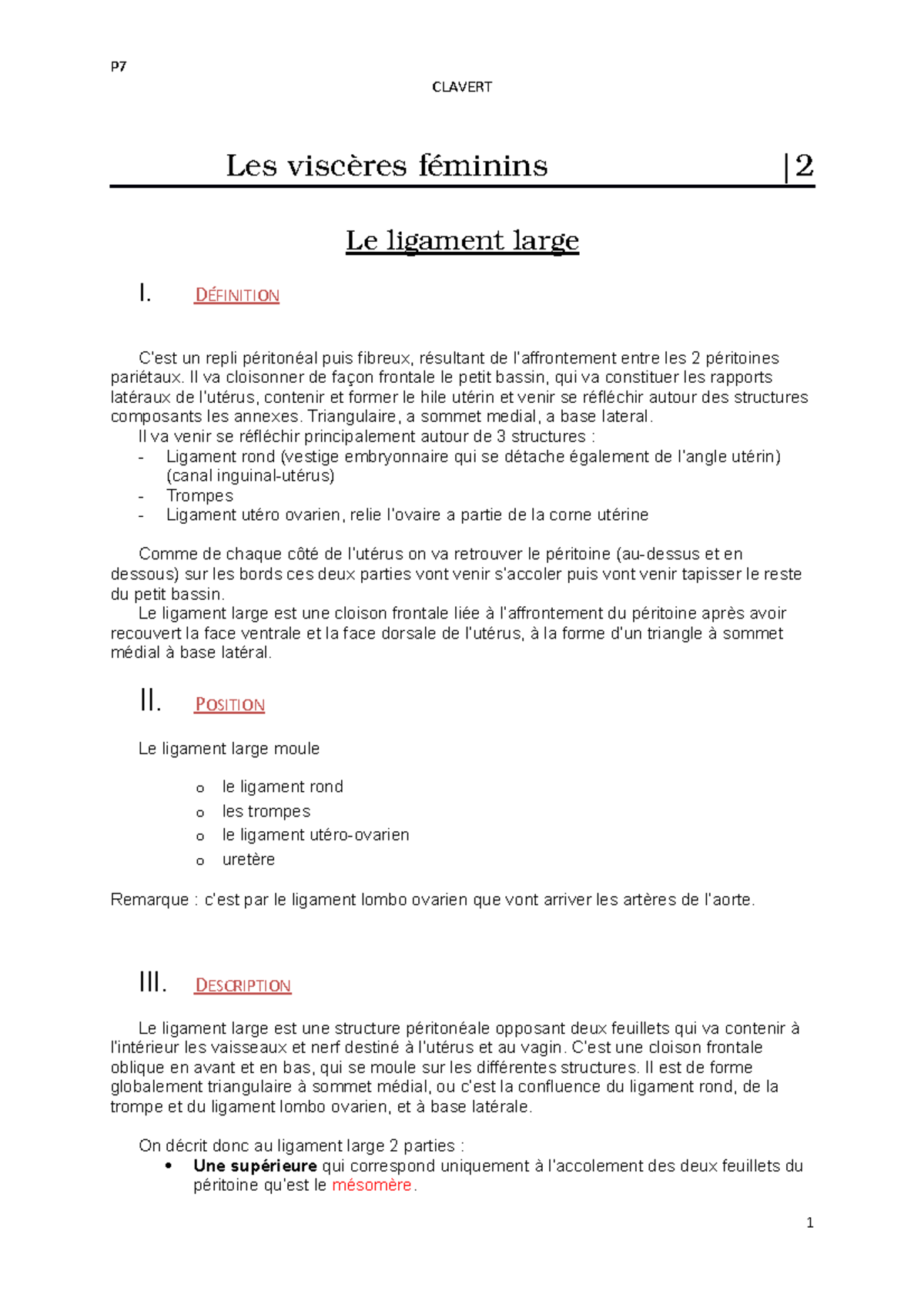 P7 - Les viscères féminin 2 - P7 CLAVERT Les viscères féminins |2 Le ...