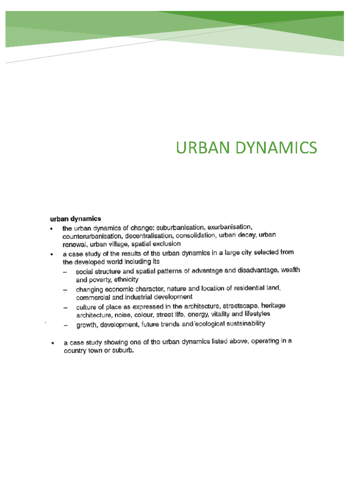 Urban Dynamics Notes - URBAN DYNAMICS Urban Dynamics of Change: 1 ...